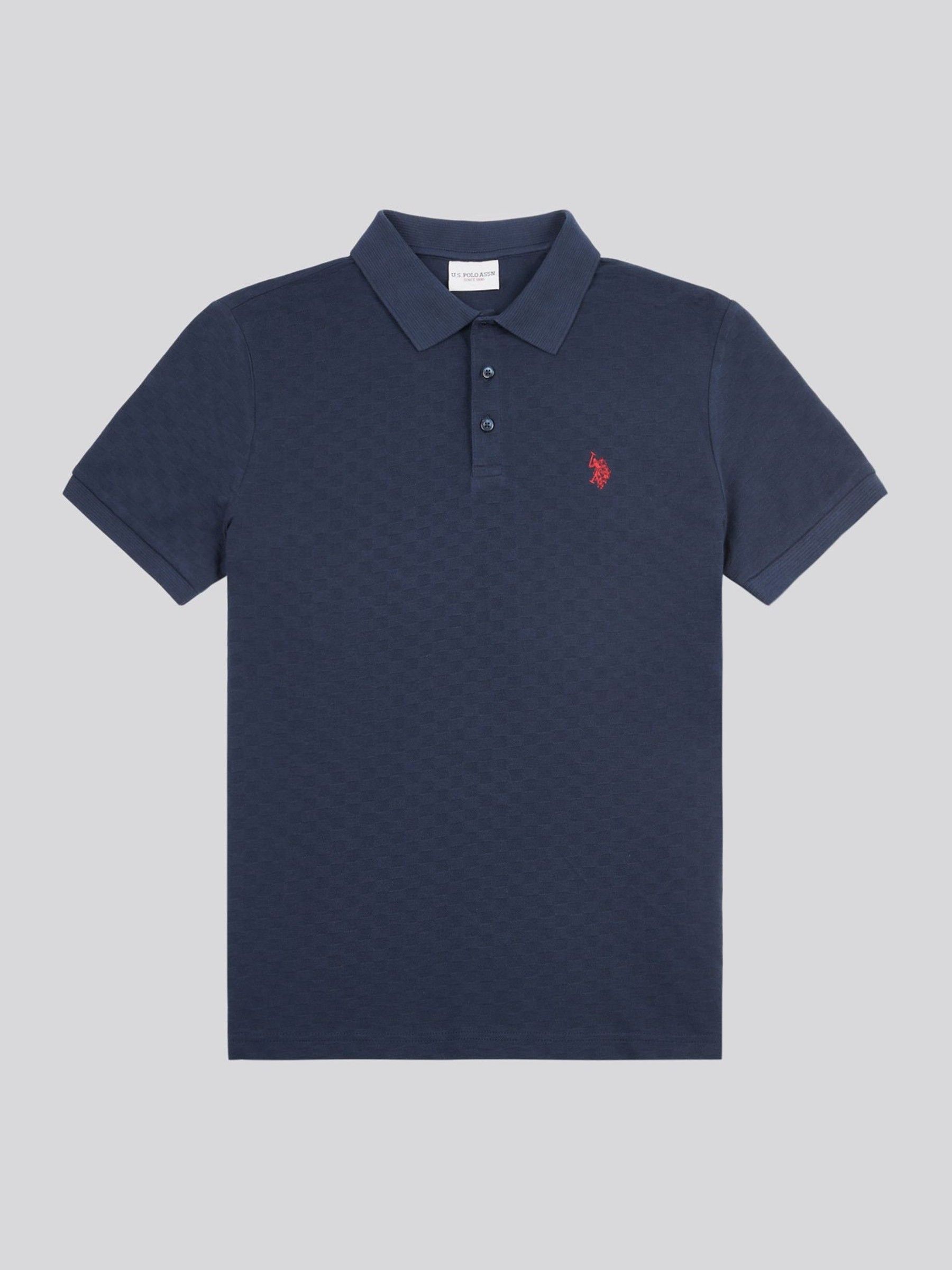 Buy U.S. Polo Assn. Blue Mens Check Texture 100% Cotton Polo Shirt from ...