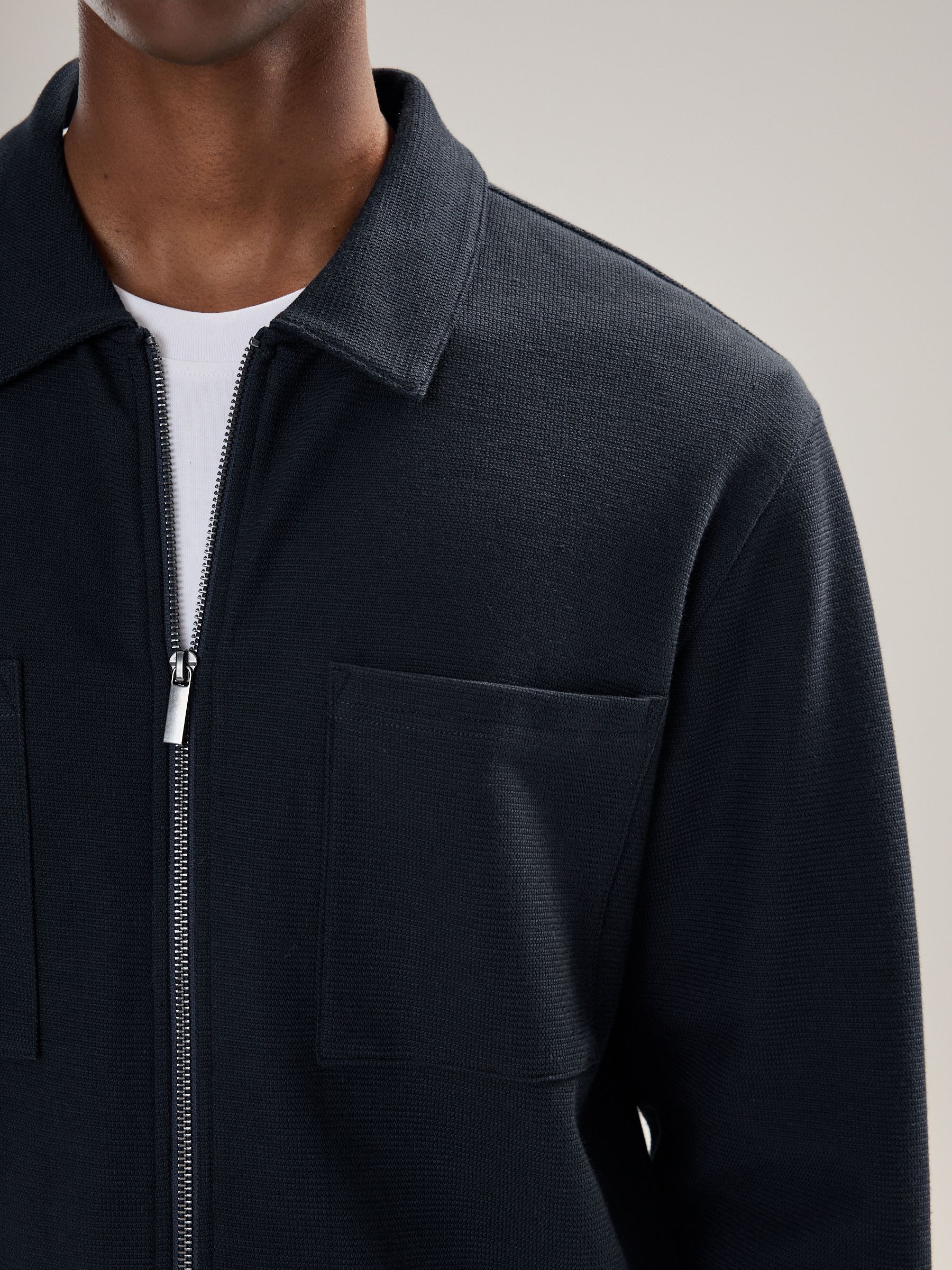 Buy Navy Blue Textured Zip Through Shacket from Next Saudi Arabia