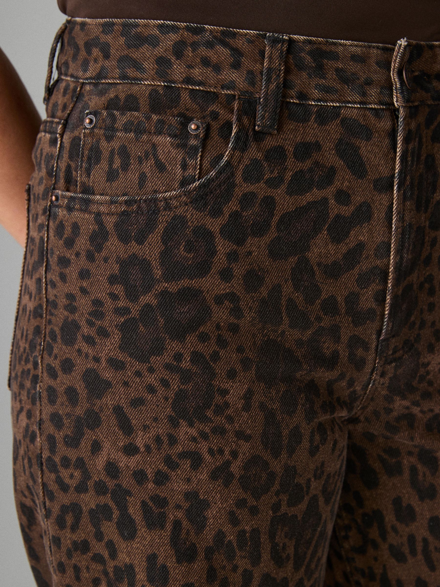 Buy Brown Leopard Print 100% Cotton Hourglass Wide Leg Jeans from the ...