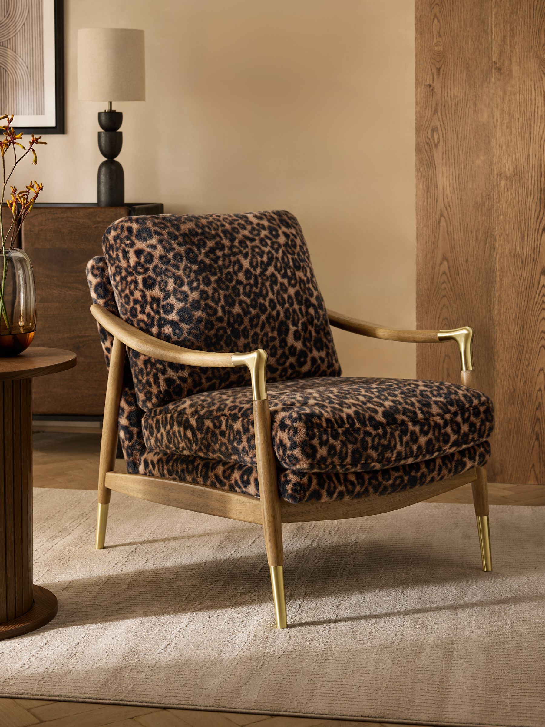 Buy Alaska Faux Fur Leopard Flinton Wooden Accent Chair from the Next ...