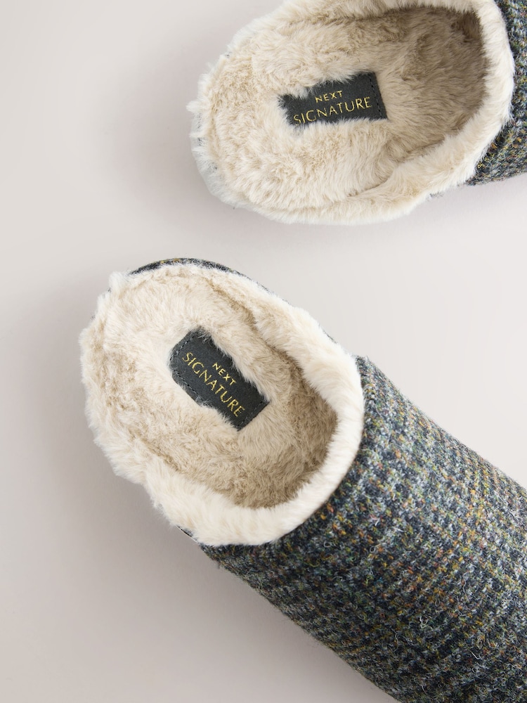 Buy Navy Signature Harris Tweed Mule Slippers from Next Belgium
