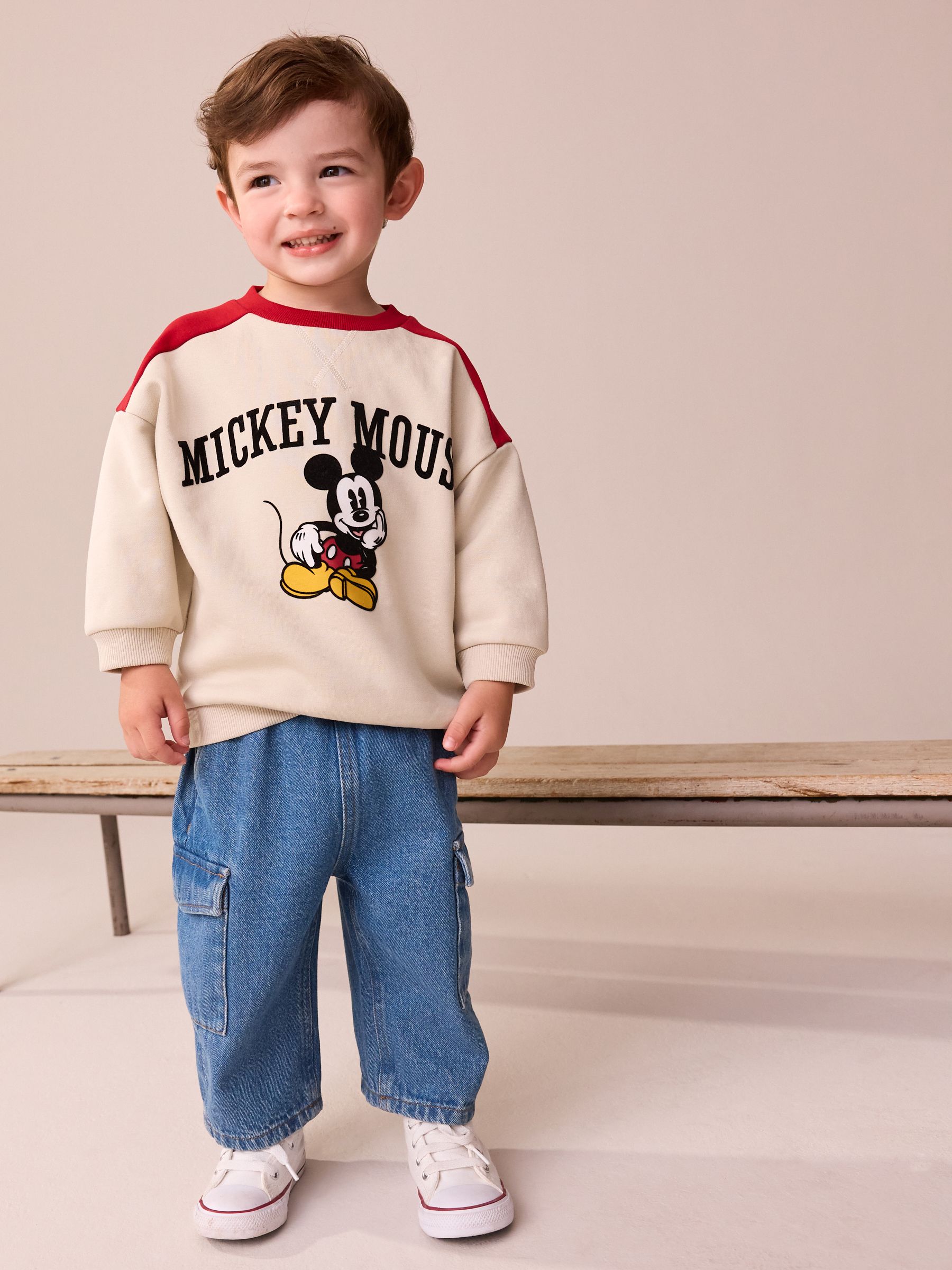 Buy Cream/Red Mickey Mouse Crew Sweatshirt (3mths-8yrs) from Next Saudi ...