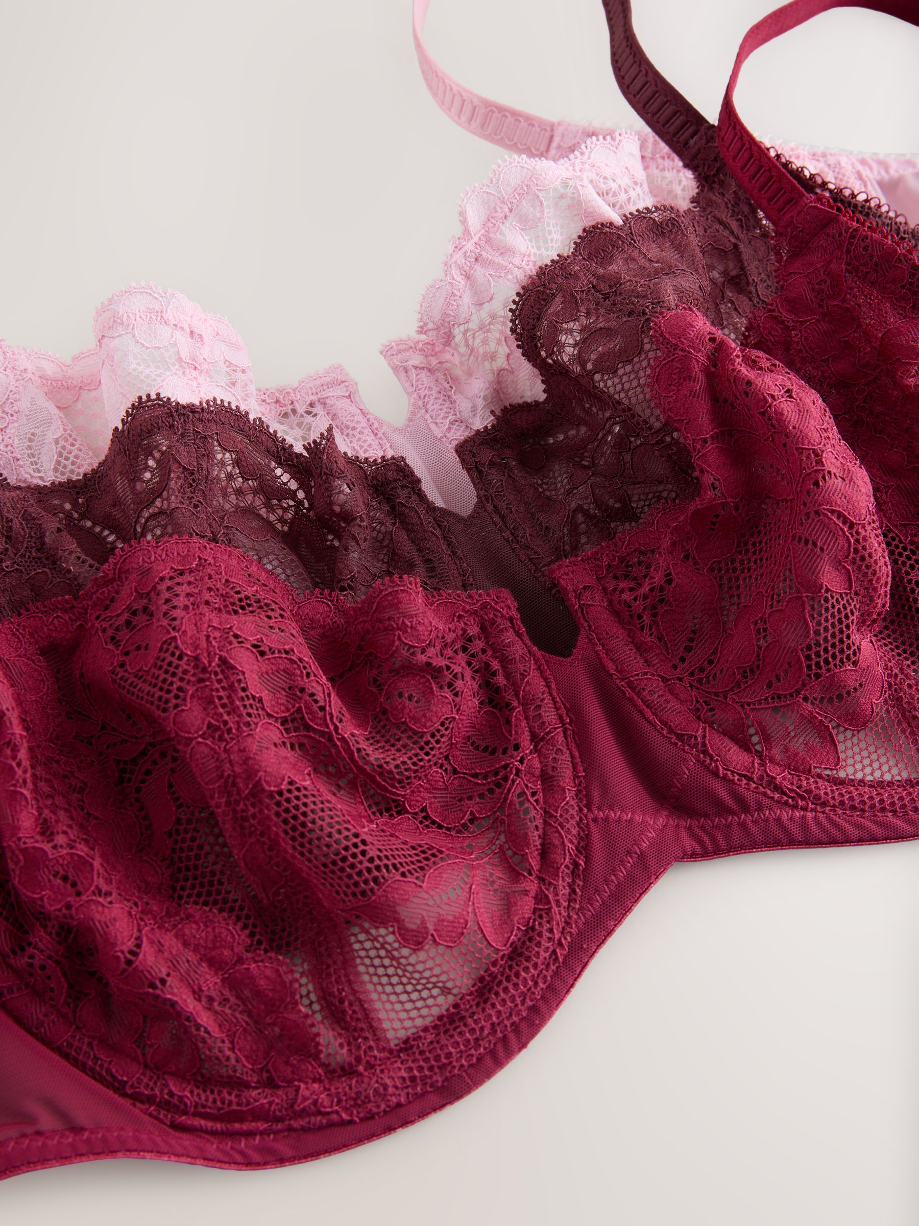 Buy Chocolate/Berry/Pink Non Pad Balcony Lace Bras 3 Pack from Next ...