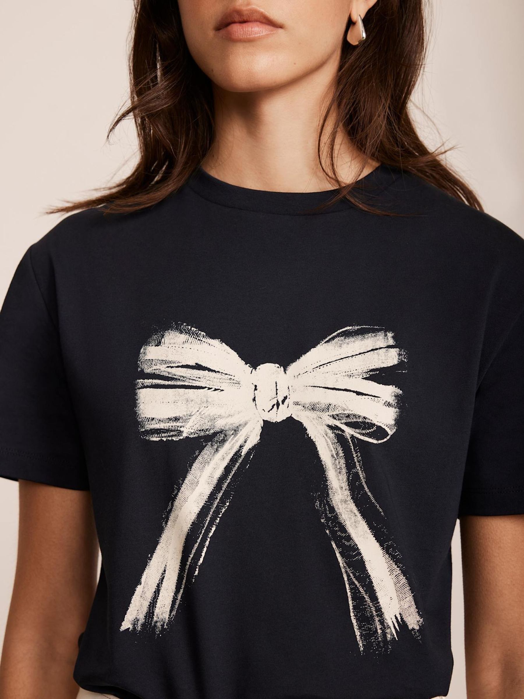 Buy Mint Velvet Blue 100% Cotton Graphic Bow T-Shirt from Next Australia