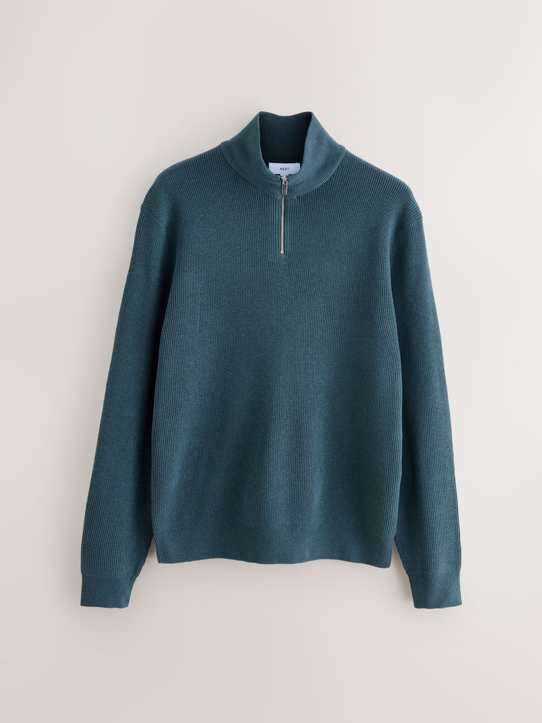 Buy Teal Blue Regular Fit Essential Ribbed Quarter Zip Neck Jumper from ...