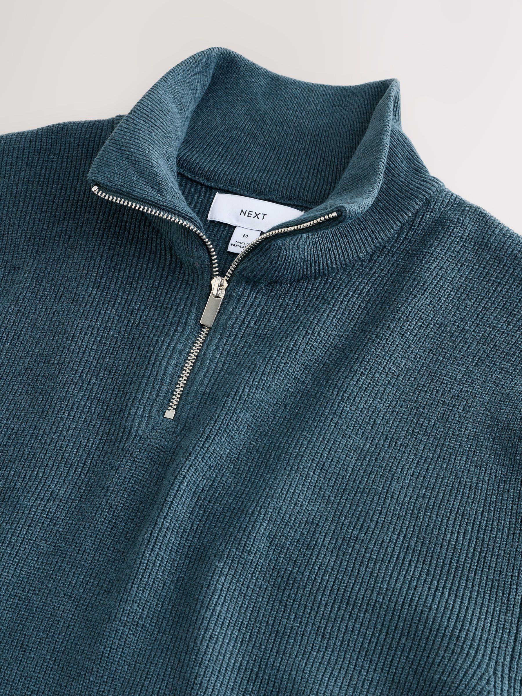 Buy Teal Blue Regular Fit Essential Ribbed Quarter Zip Neck Jumper from ...