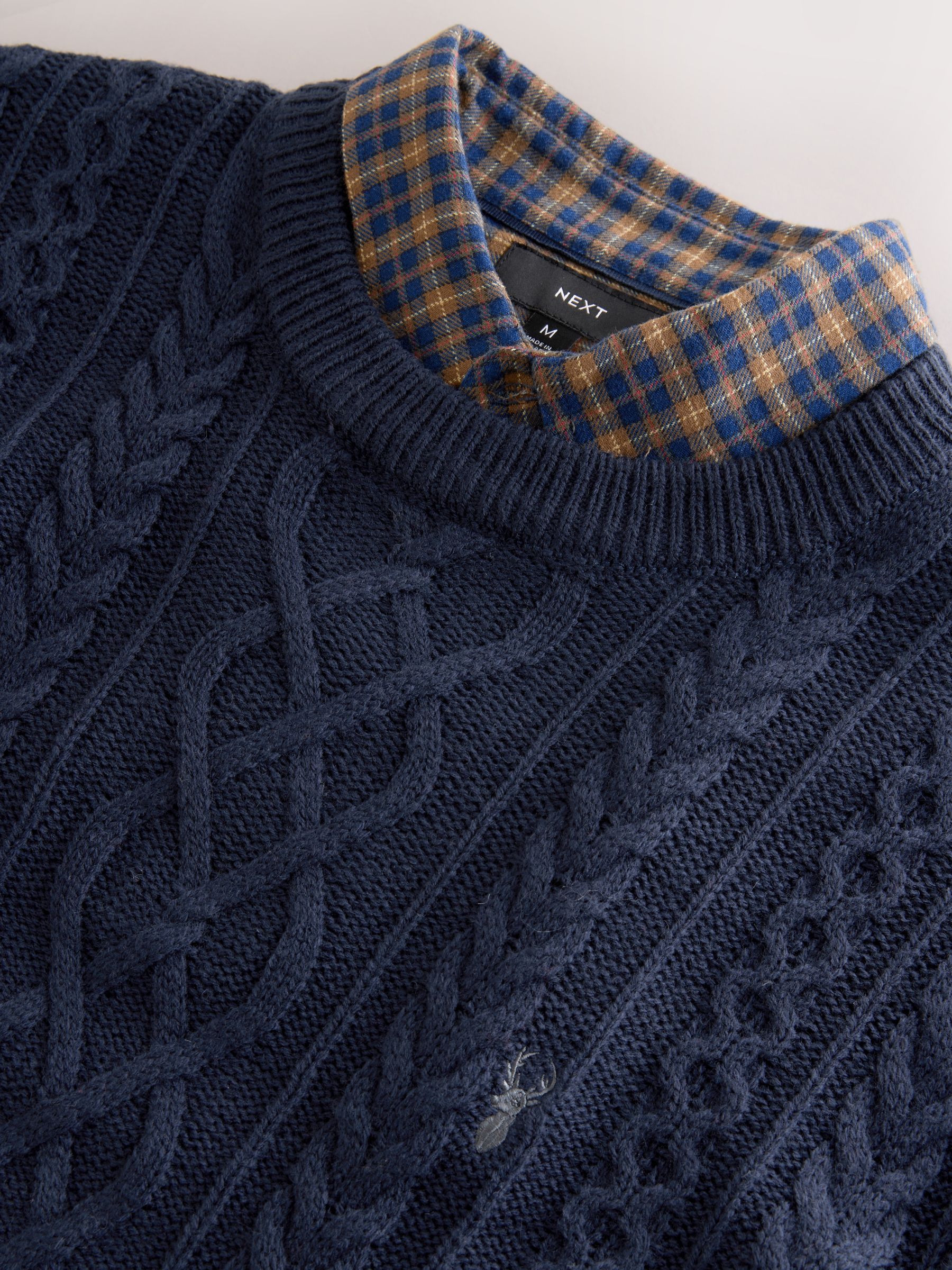 Buy Navy Blue Regular Fit Aran Cable Mock Shirt Jumper from the Next UK ...
