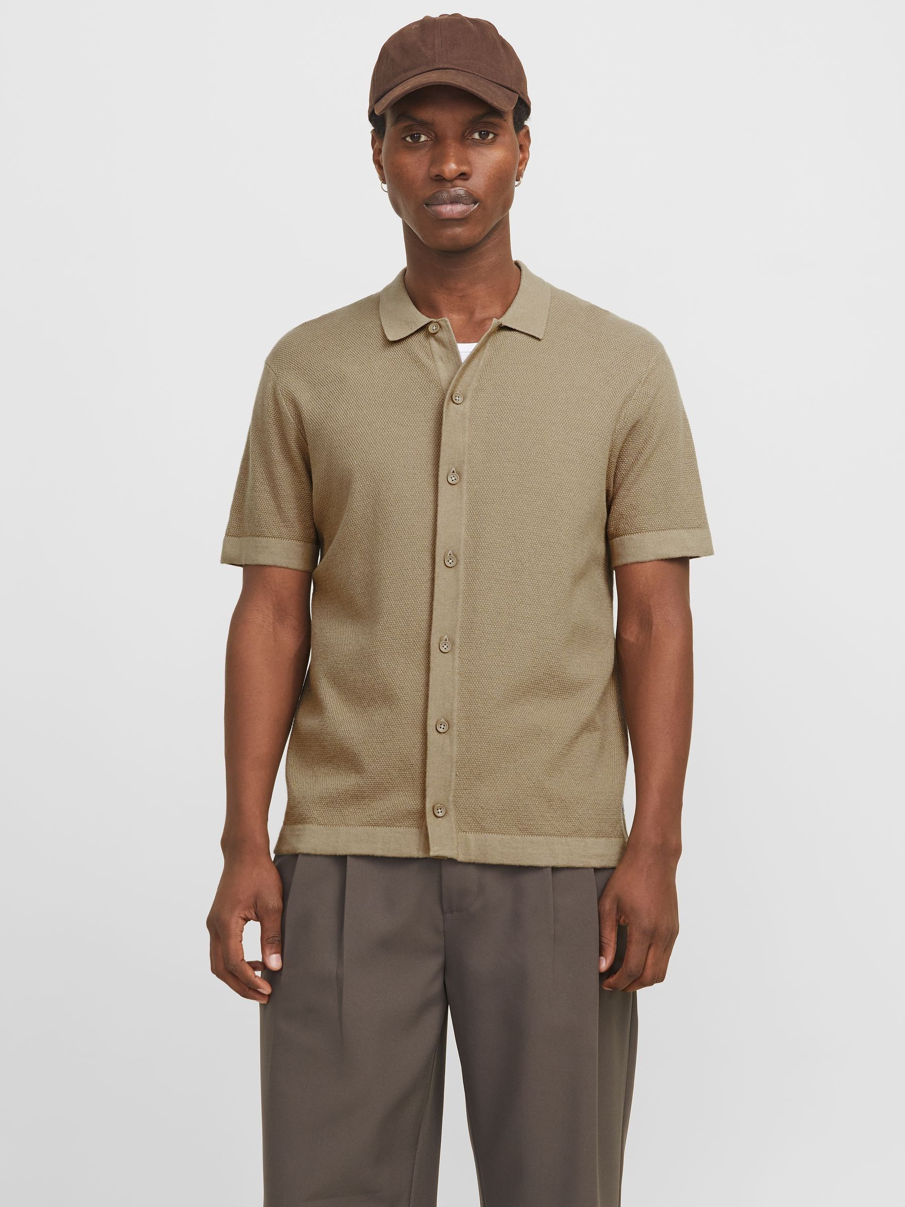 Buy JACK & JONES Cream Knitted Button Down Short Sleeve Buy JACK & JONES Cream Knitted Button Down Short Sleeve