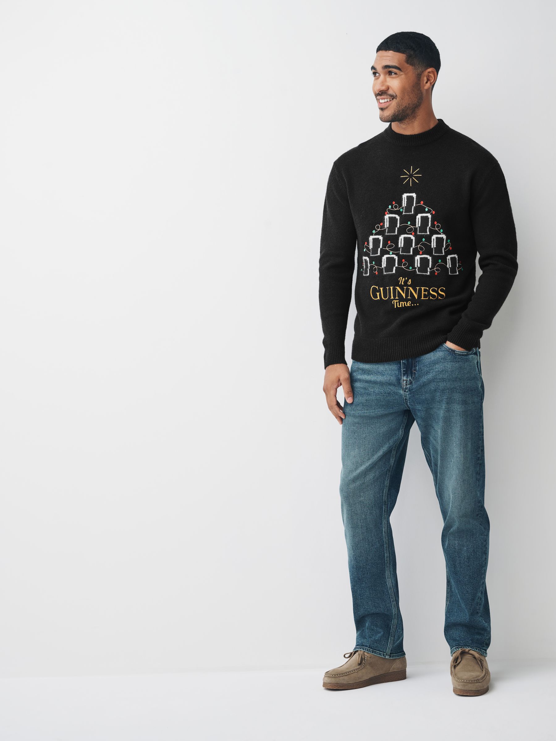 Buy Black Regular Fit Guinness Christmas Crew Jumper with Wool from the ...