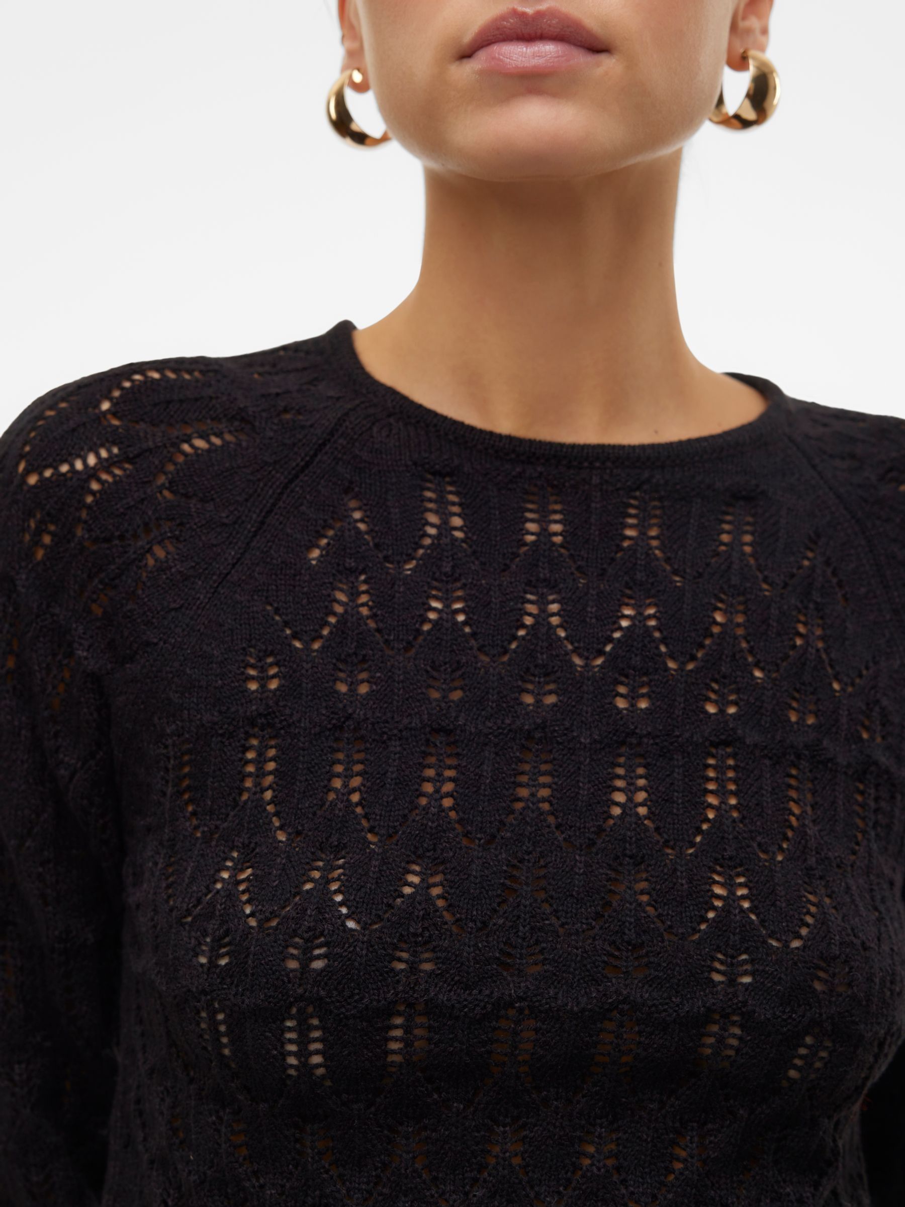 Buy VERO MODA Black Long Sleeve Crochet Round Neck Top from the Next UK ...