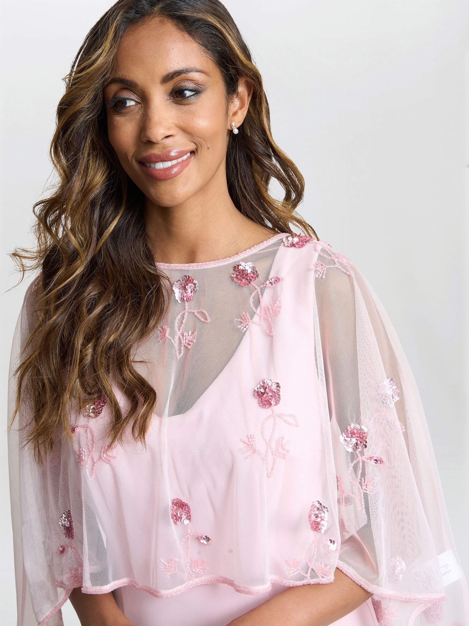 Buy Gina Bacconi Small Pink Vera Beaded Cape With Delicate Flowers from ...