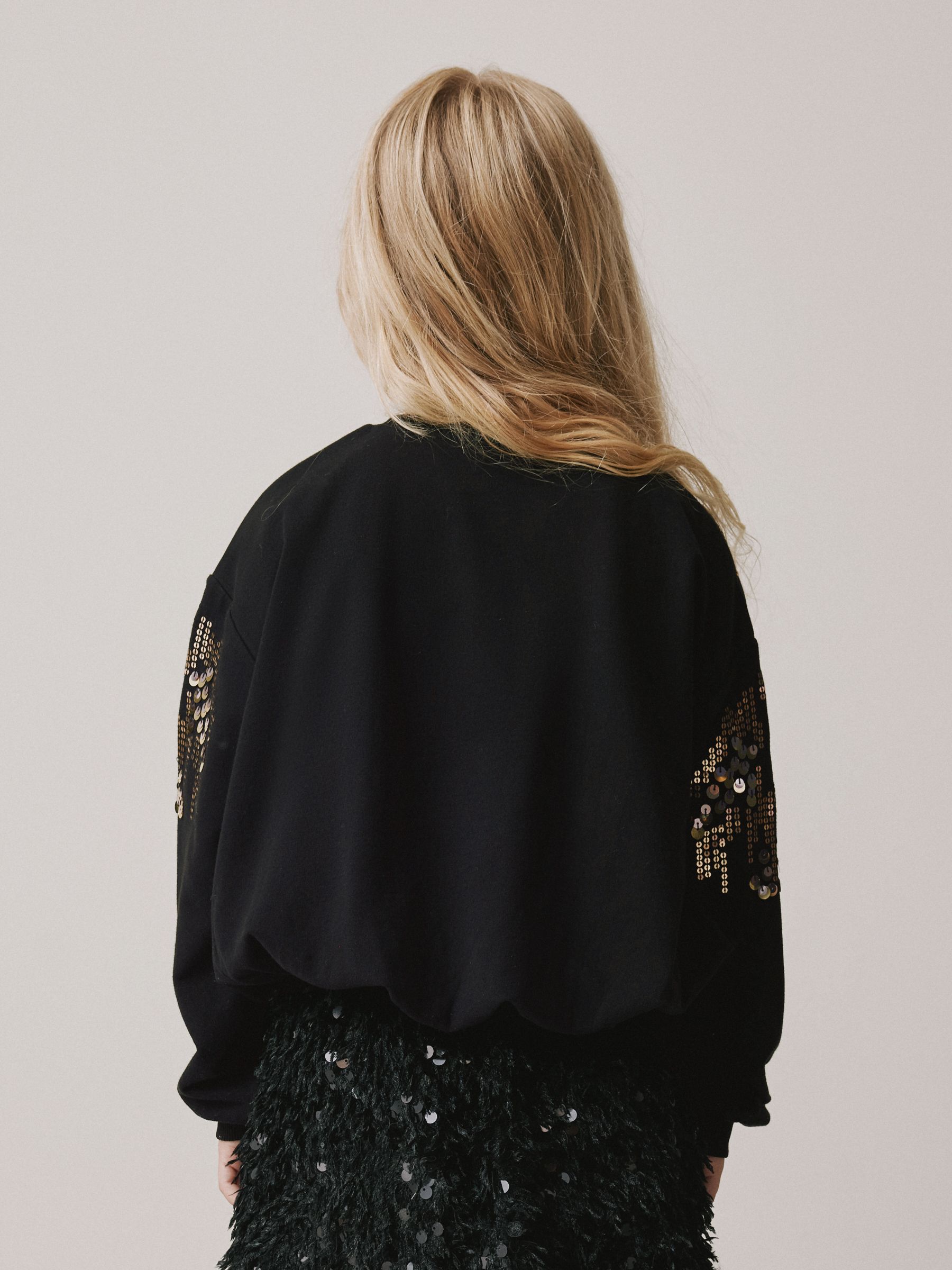 Buy Black Long Sleeve Sequin Bubble Hem Sweat Top (3-16yrs) from the ...