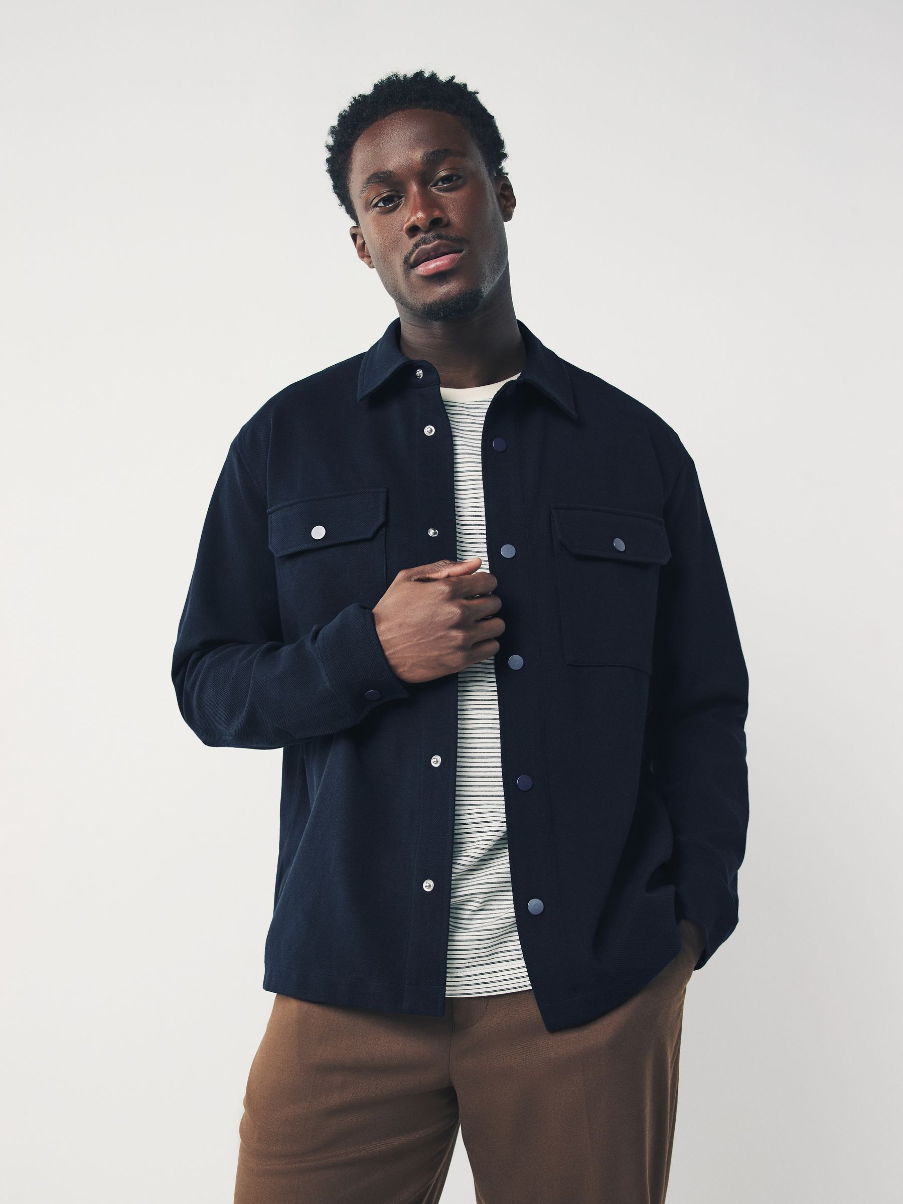 Buy Navy Blue Jersey Twill Popper Shacket from the Next UK online shop