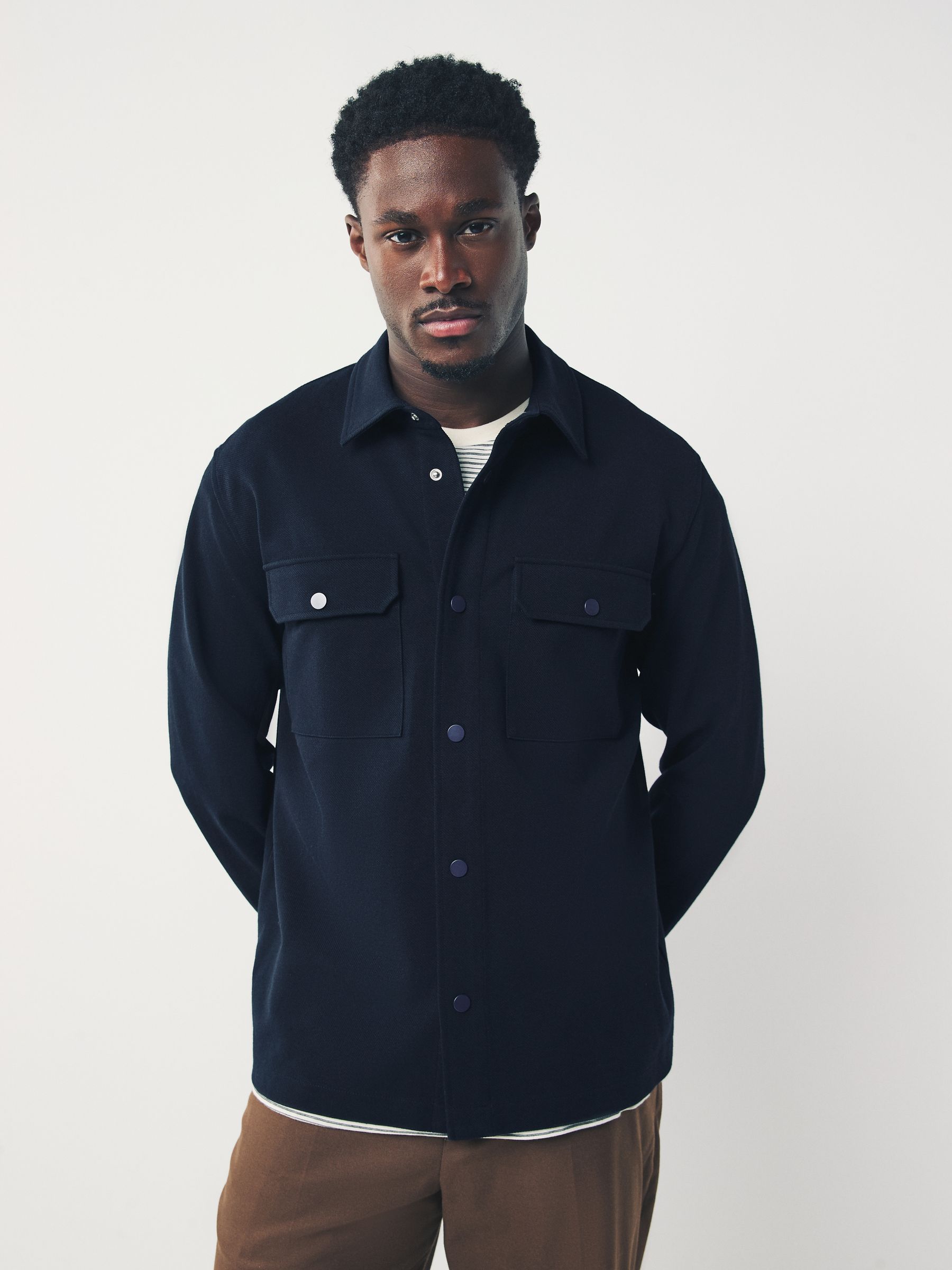 Buy Navy Blue Jersey Twill Popper Shacket from Next Australia