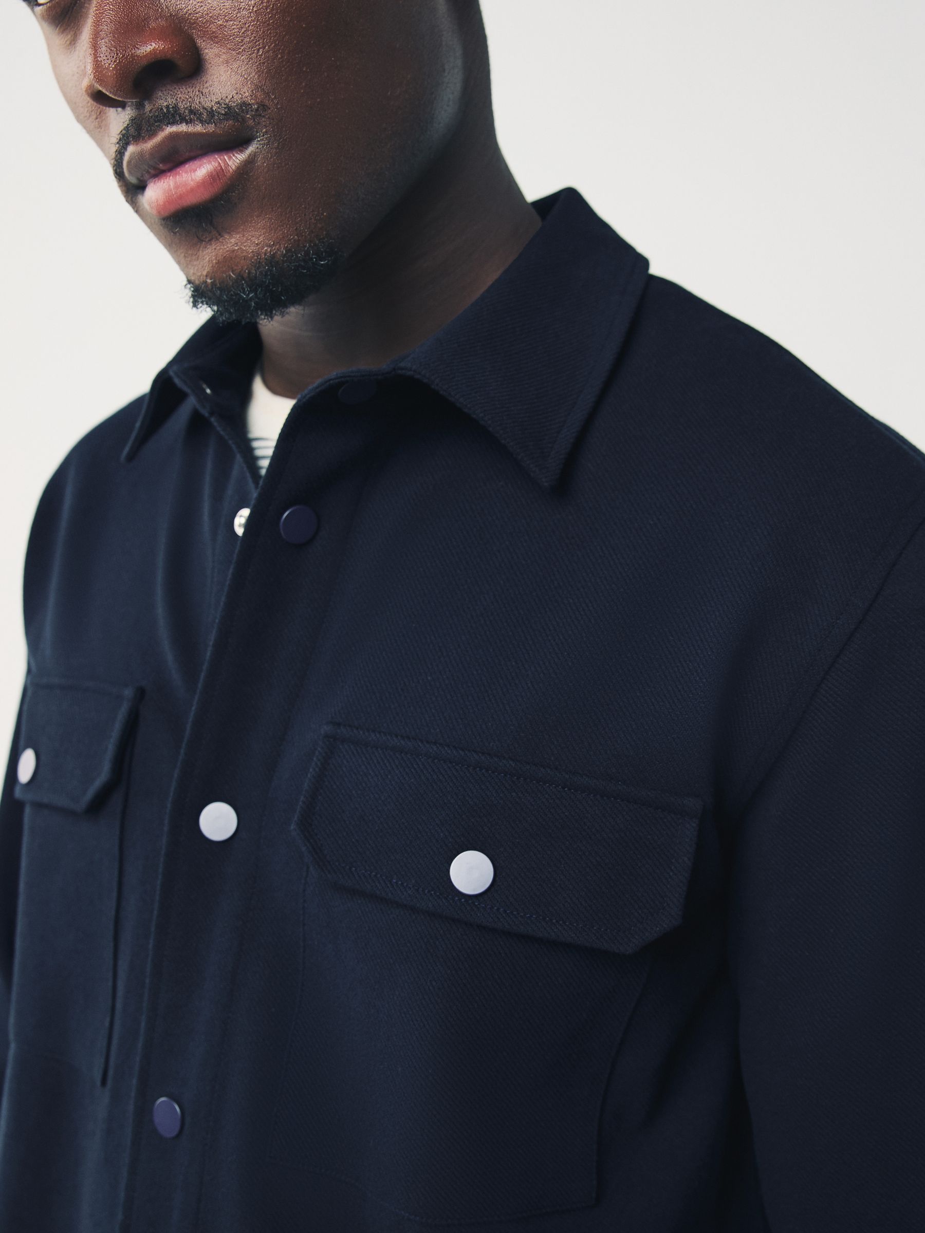 Buy Navy Blue Jersey Twill Popper Shacket from the Next UK online shop