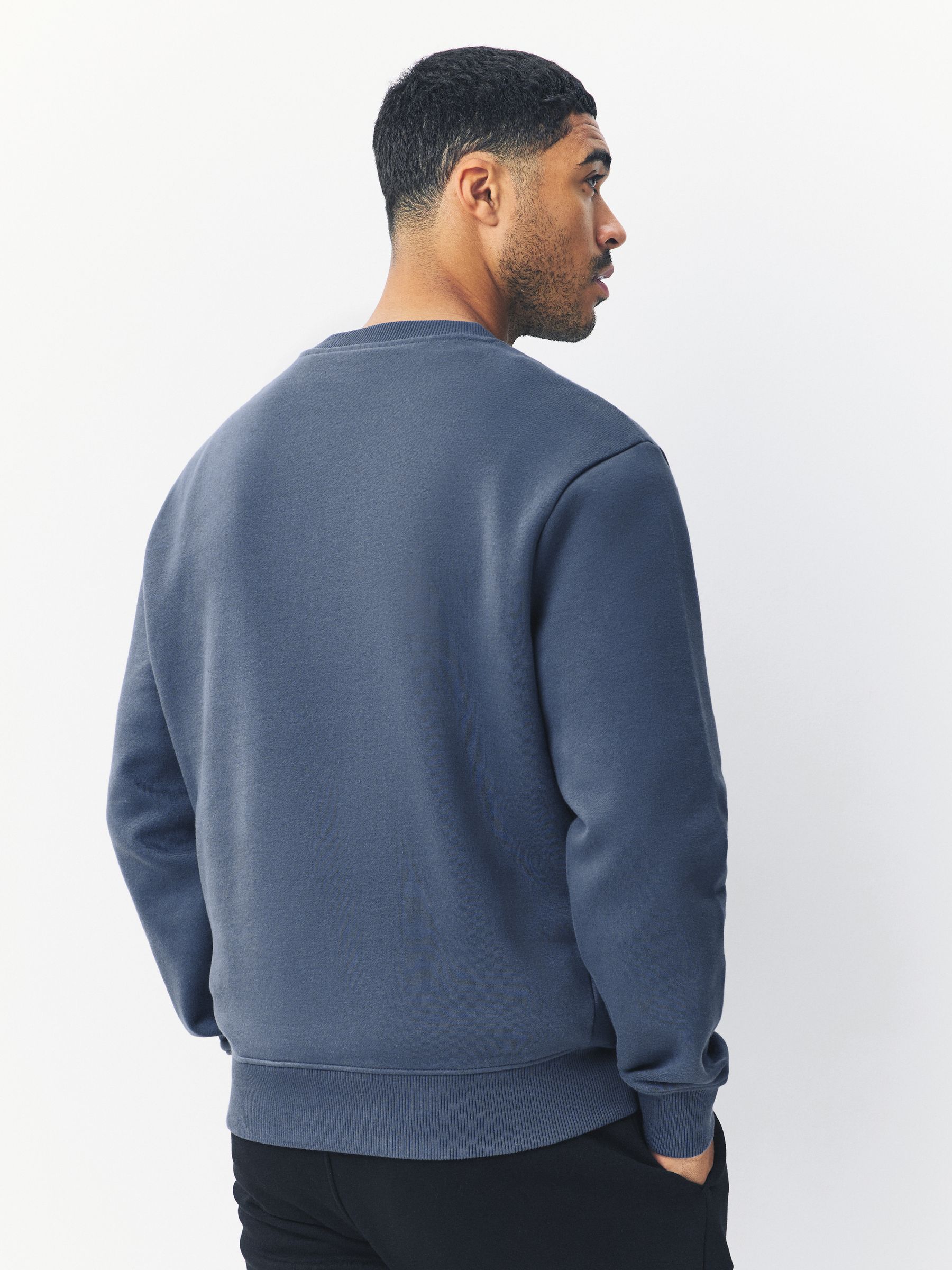 Buy Steel Blue Regular Fit Heavyweight Cotton Rich Crew Neck Sweatshirt ...