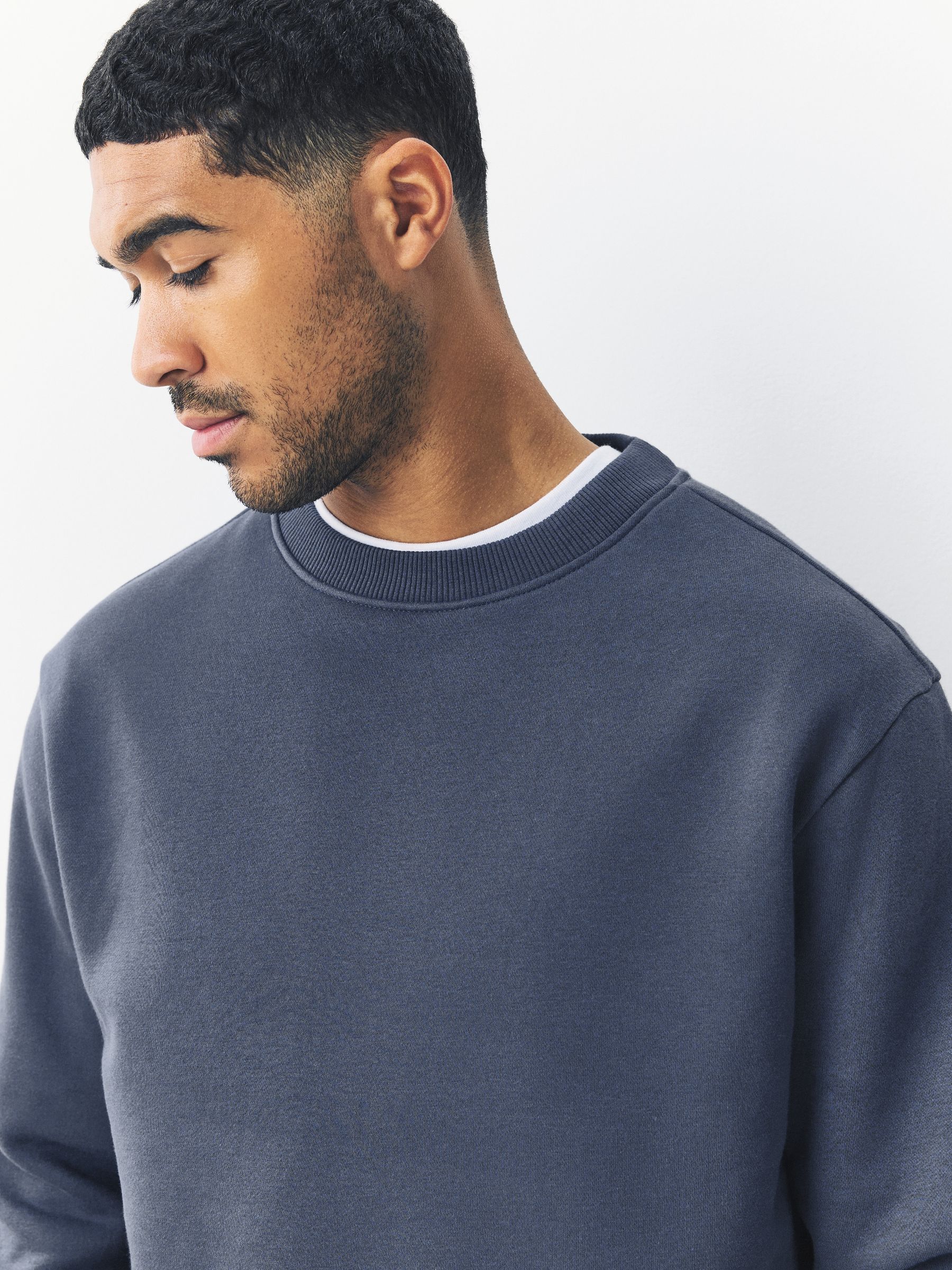 Buy Steel Blue Regular Fit Heavyweight Cotton Rich Crew Neck Sweatshirt ...