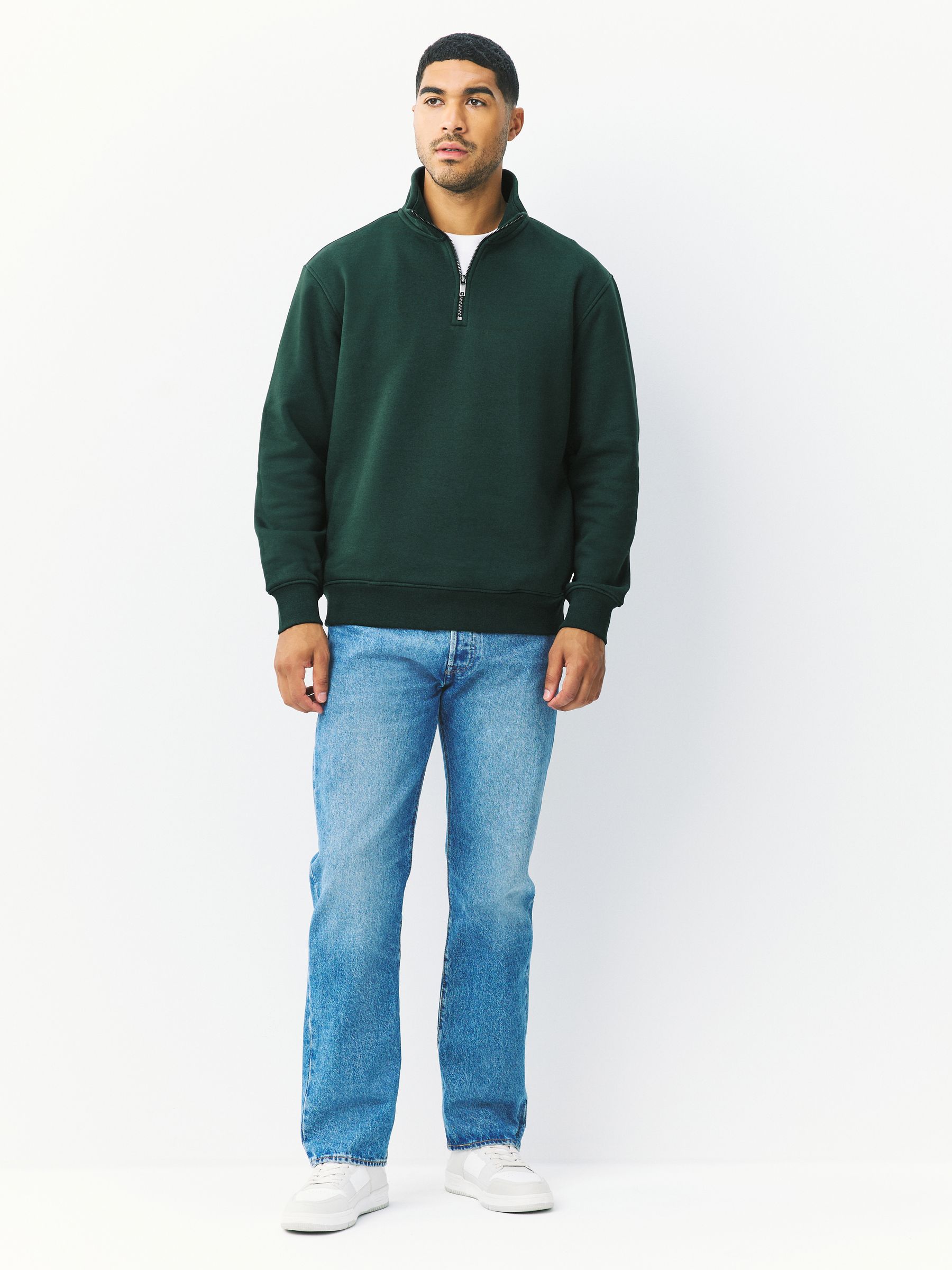 Buy Green - Quarter Zip - Cotton Rich Jersey Sweatshirt from Next Kuwait