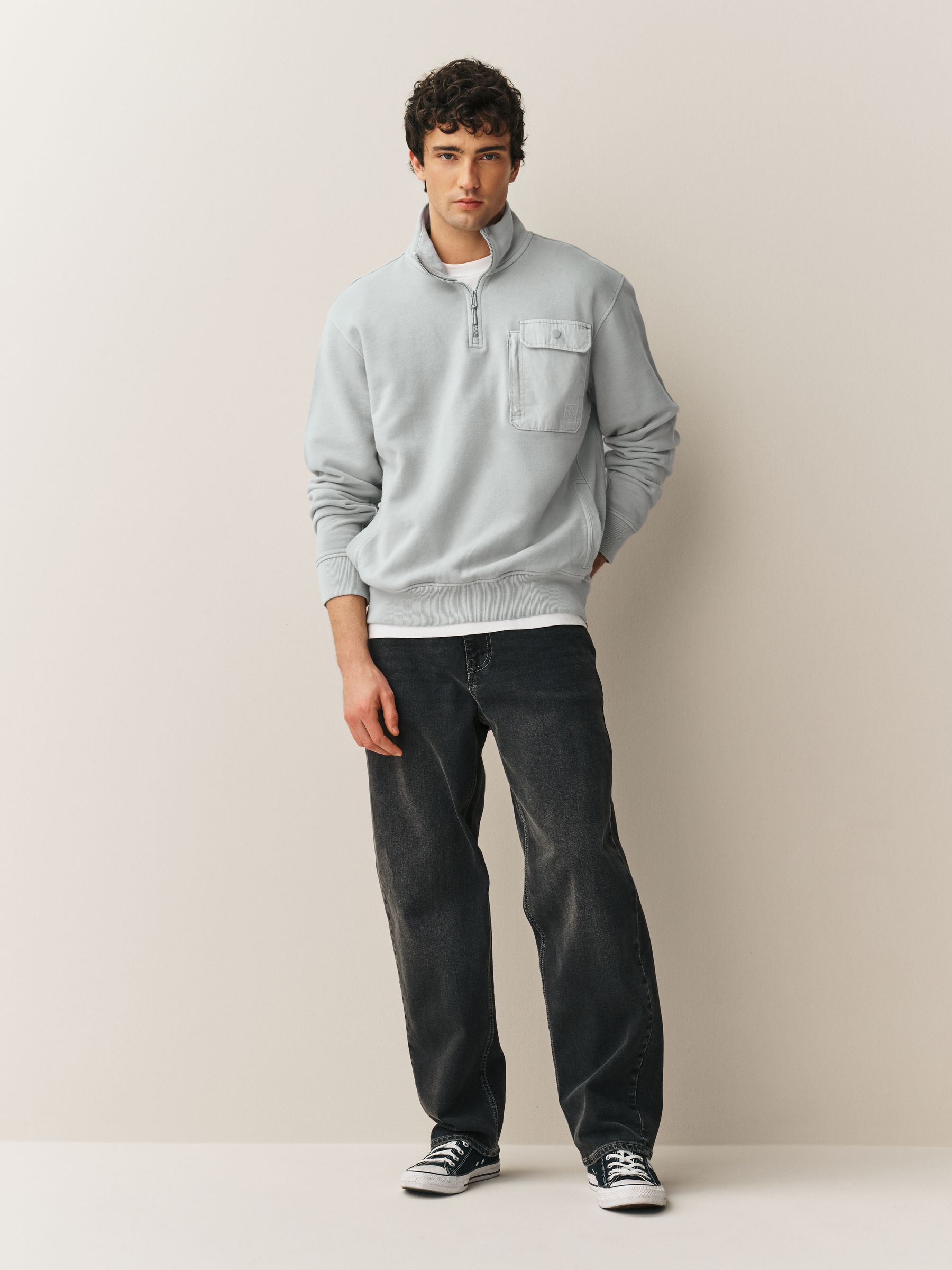 Buy Grey Garment Washed Utility Quarter Zip Sweatshirt from Next United ...