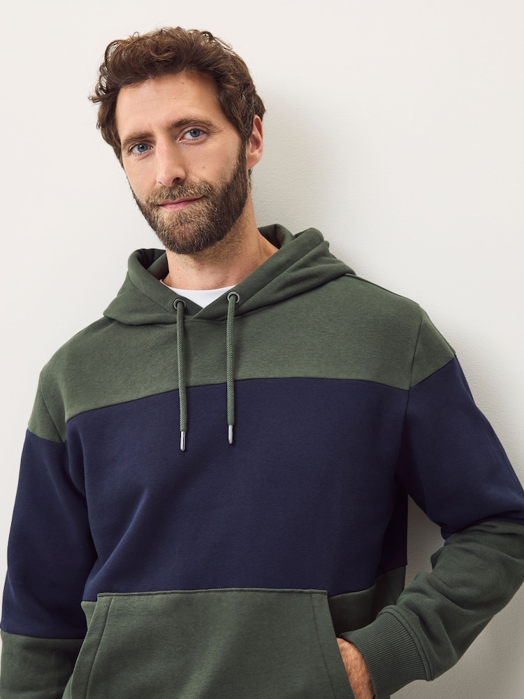 Buy Navy Blue/Khaki Green Overhead Hoodie Colour Blocking Sweatshirt ...
