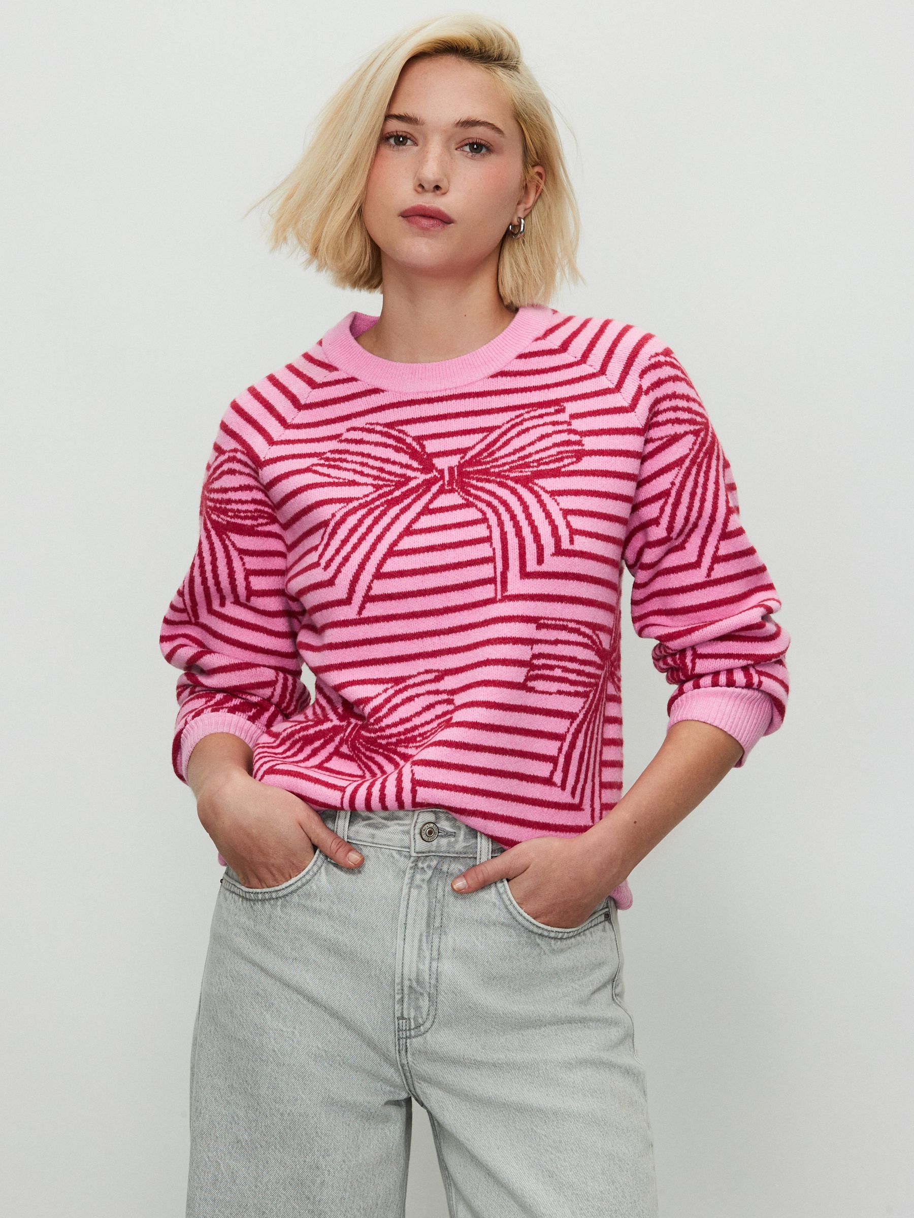 Buy Pink/Red Stripe Bow Supersoft Crew Neck Long Sleeve Jumper from ...