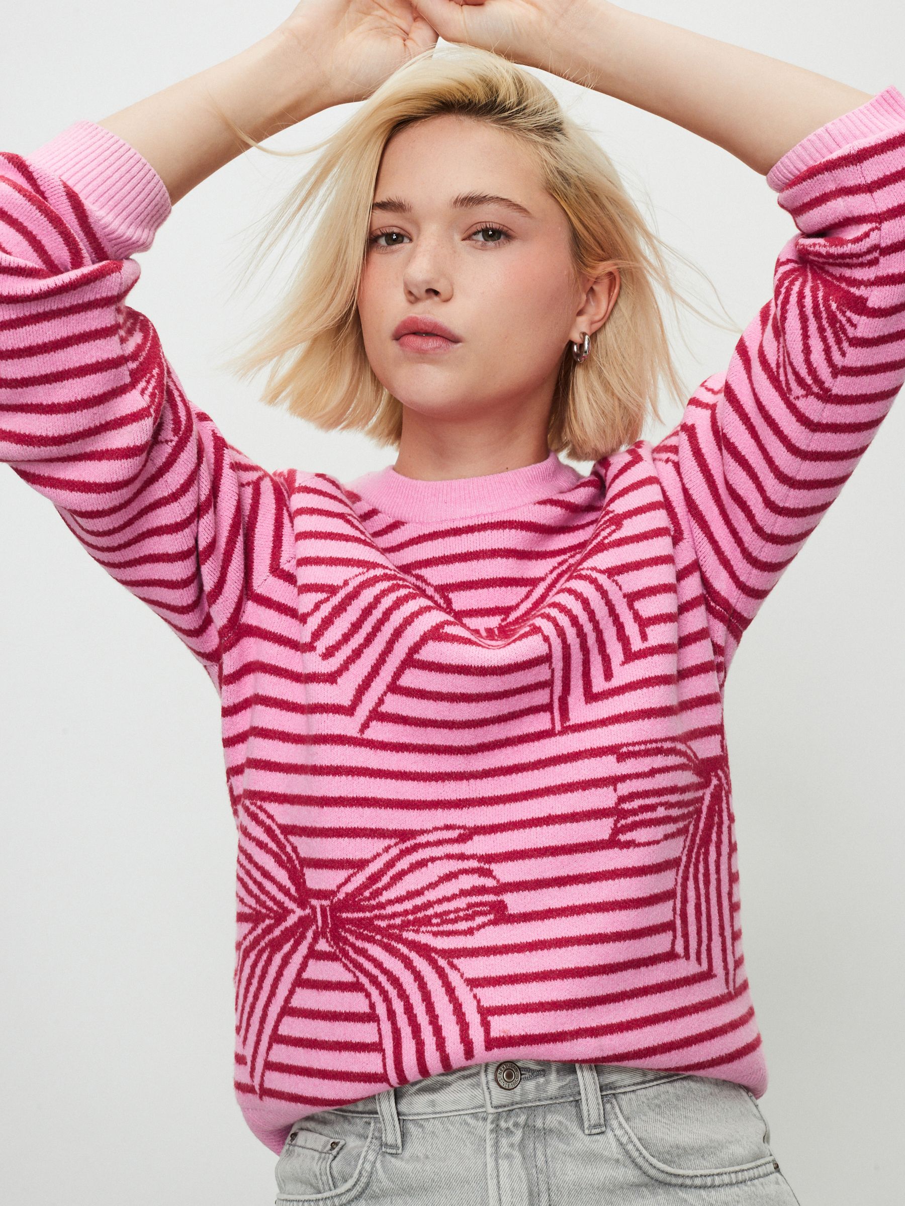 Buy Pink/Red Stripe Bow Supersoft Crew Neck Long Sleeve Jumper from ...
