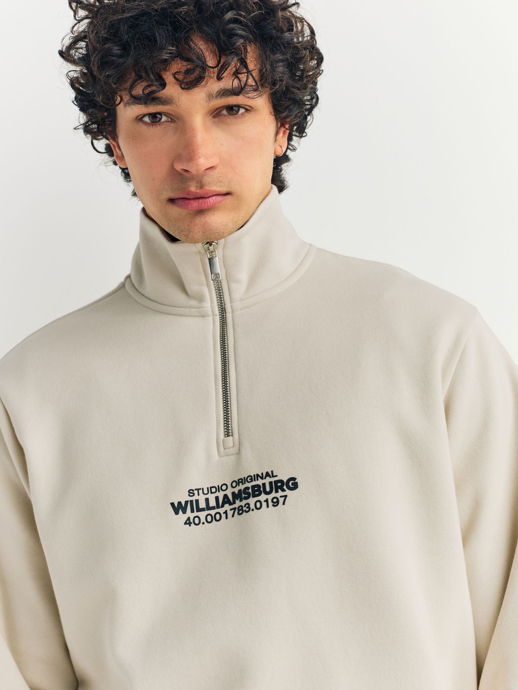 Buy Ecru White Simple Text Graphic Print Quarter Zip Neck Sweatshirt ...