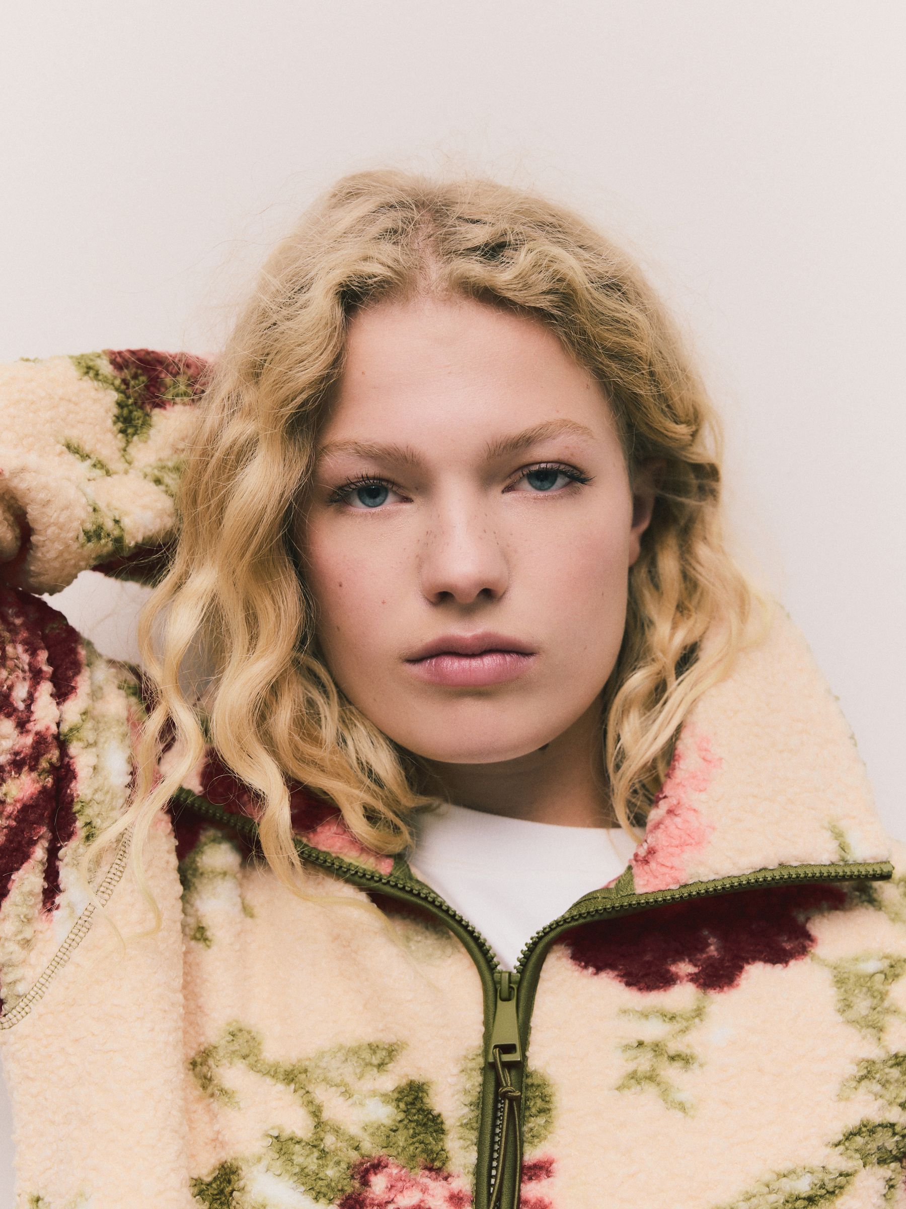 Buy Pink Floral Print Soft Touch Cosy Teddy Borg Quarter Zip Fleece ...