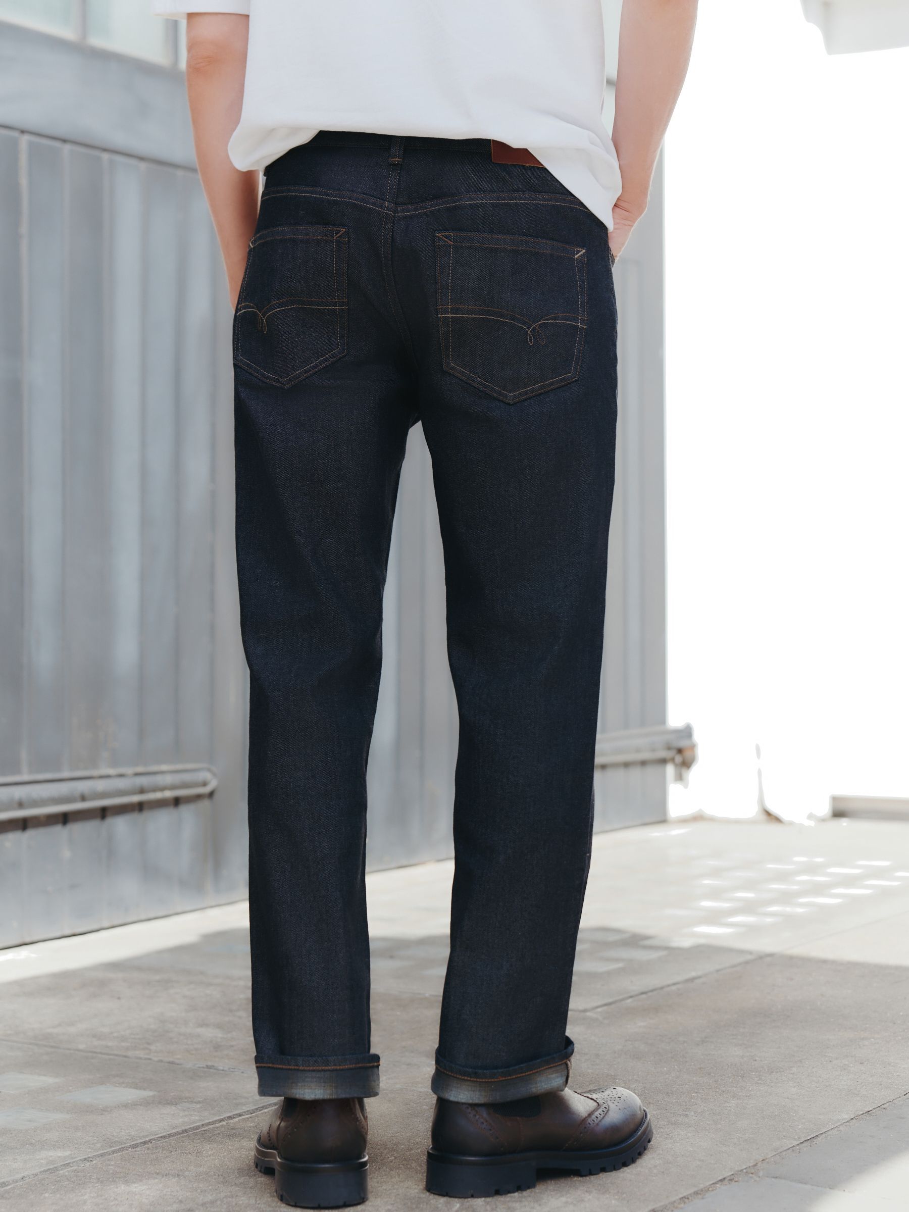 Buy Blue Indigo Rinse Straight Fit Signature Brushed Cosy Check Denim ...