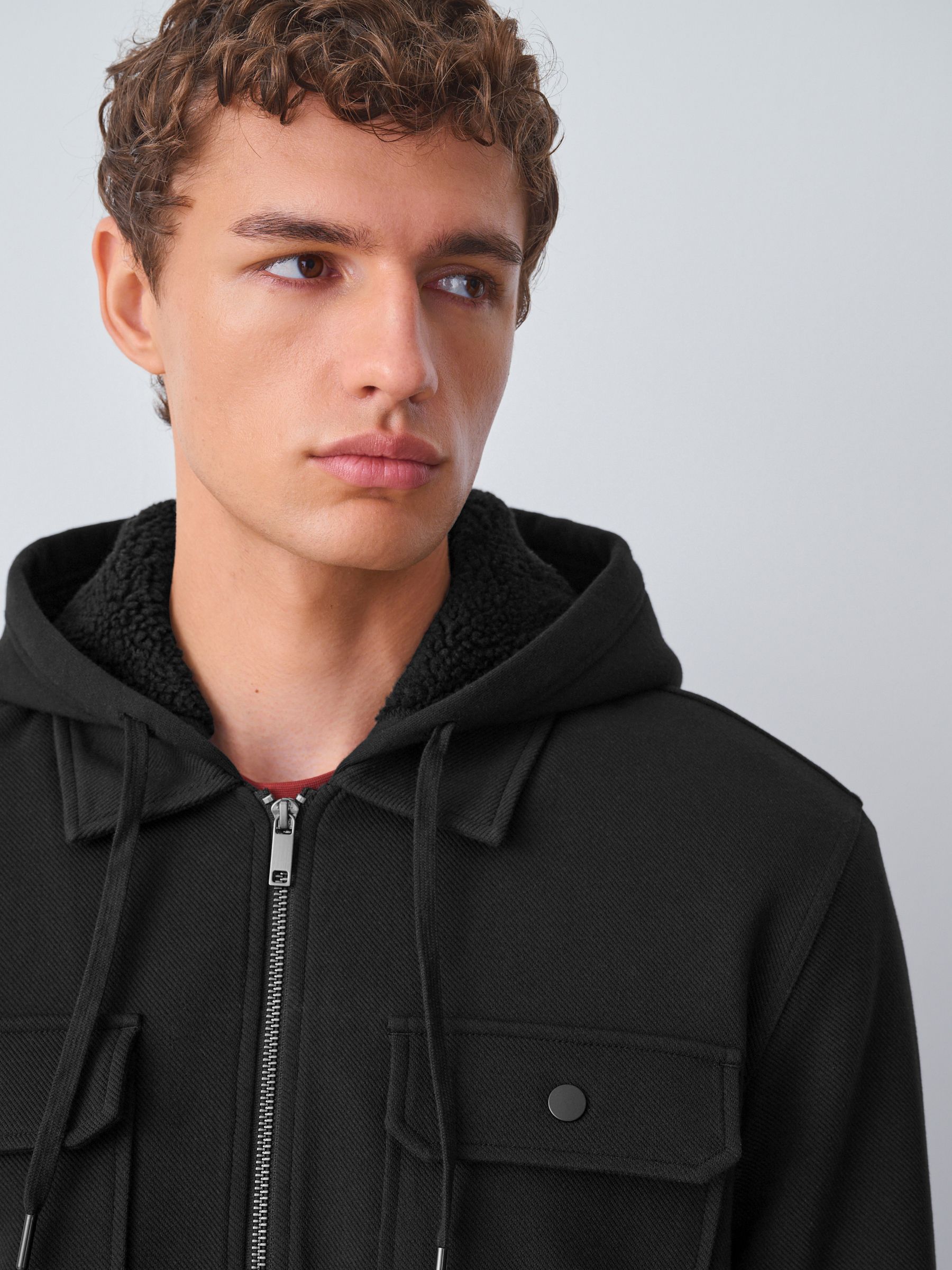 Buy Black Hooded Borg Fleece Lined Shacket from the Next UK online shop