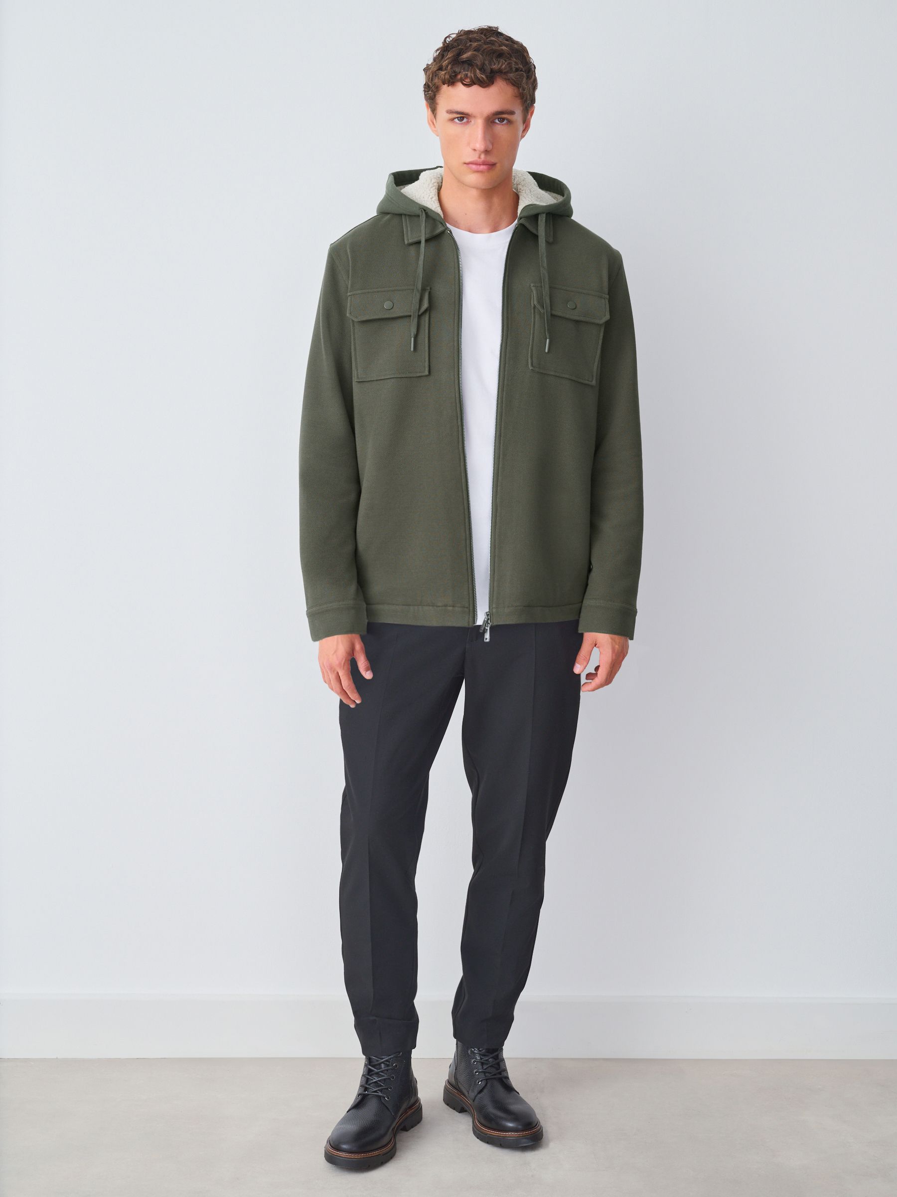 Buy Khaki Green Hooded Borg Fleece Lined Shacket from the Next UK ...