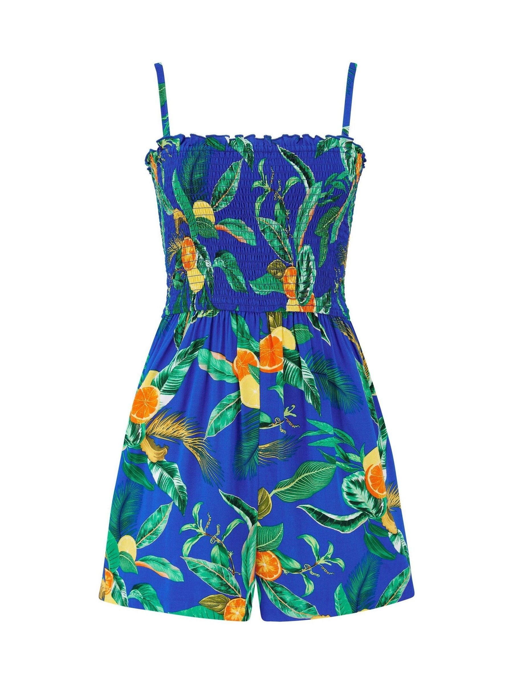 Buy Pour Moi Blue Strapless Shirred Bodice Woven Beach Playsuit from ...