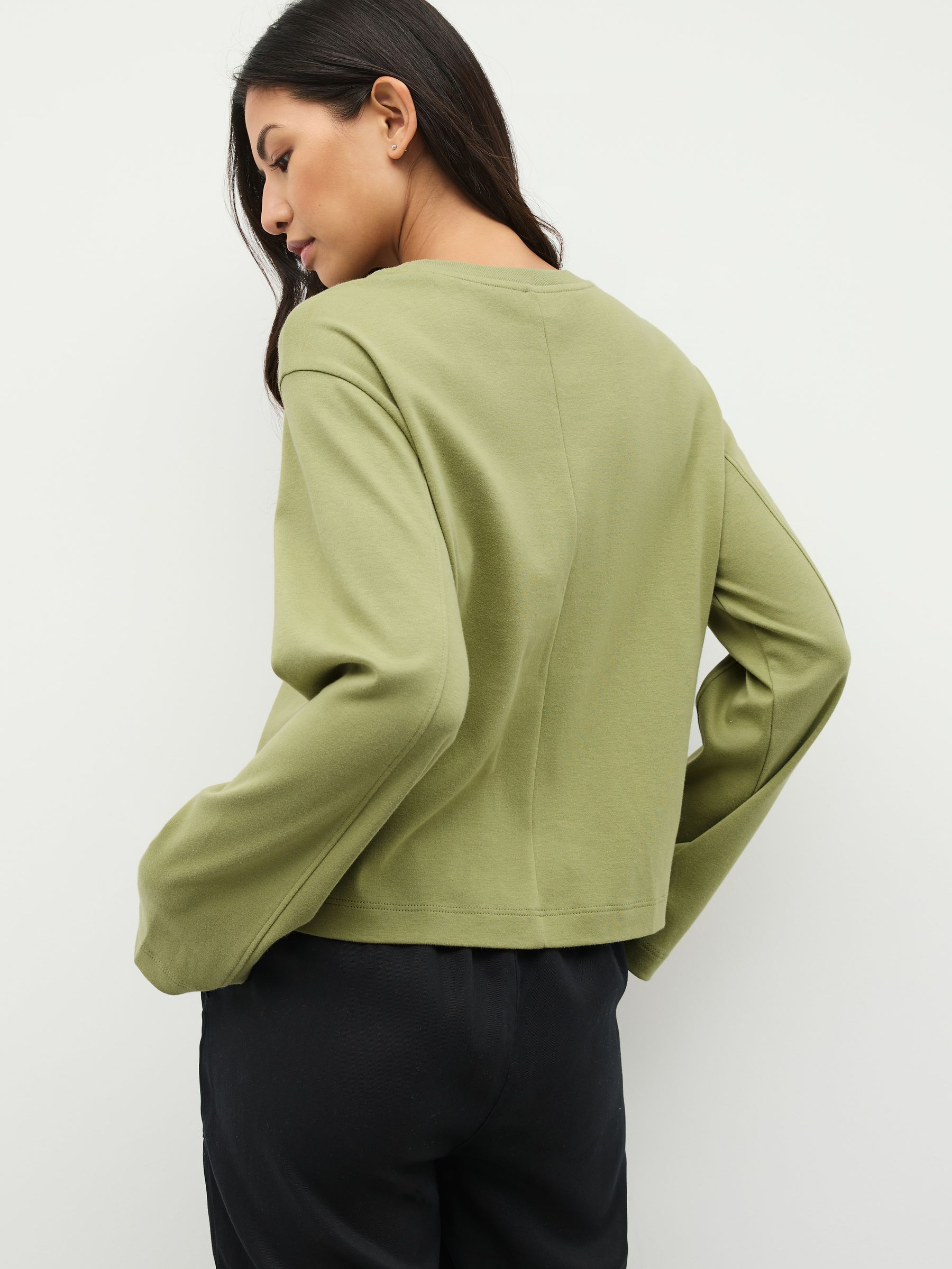Buy Olive Green Interlock Long Sleeve Crew Neck T-Shirt from the Next ...
