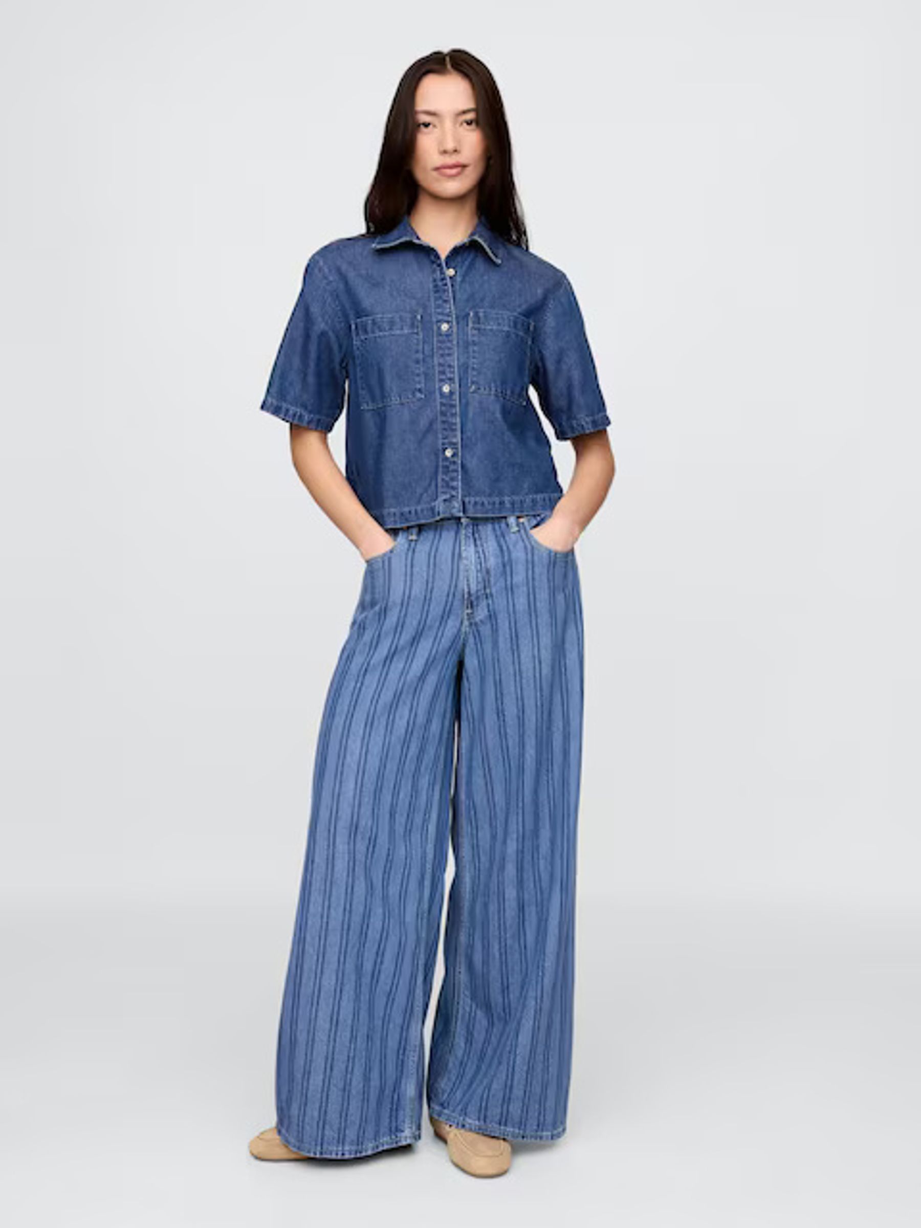 Buy Gap Blue Pinstripe Mid Rise UltraSoft Baggy Jeans from the Next UK ...