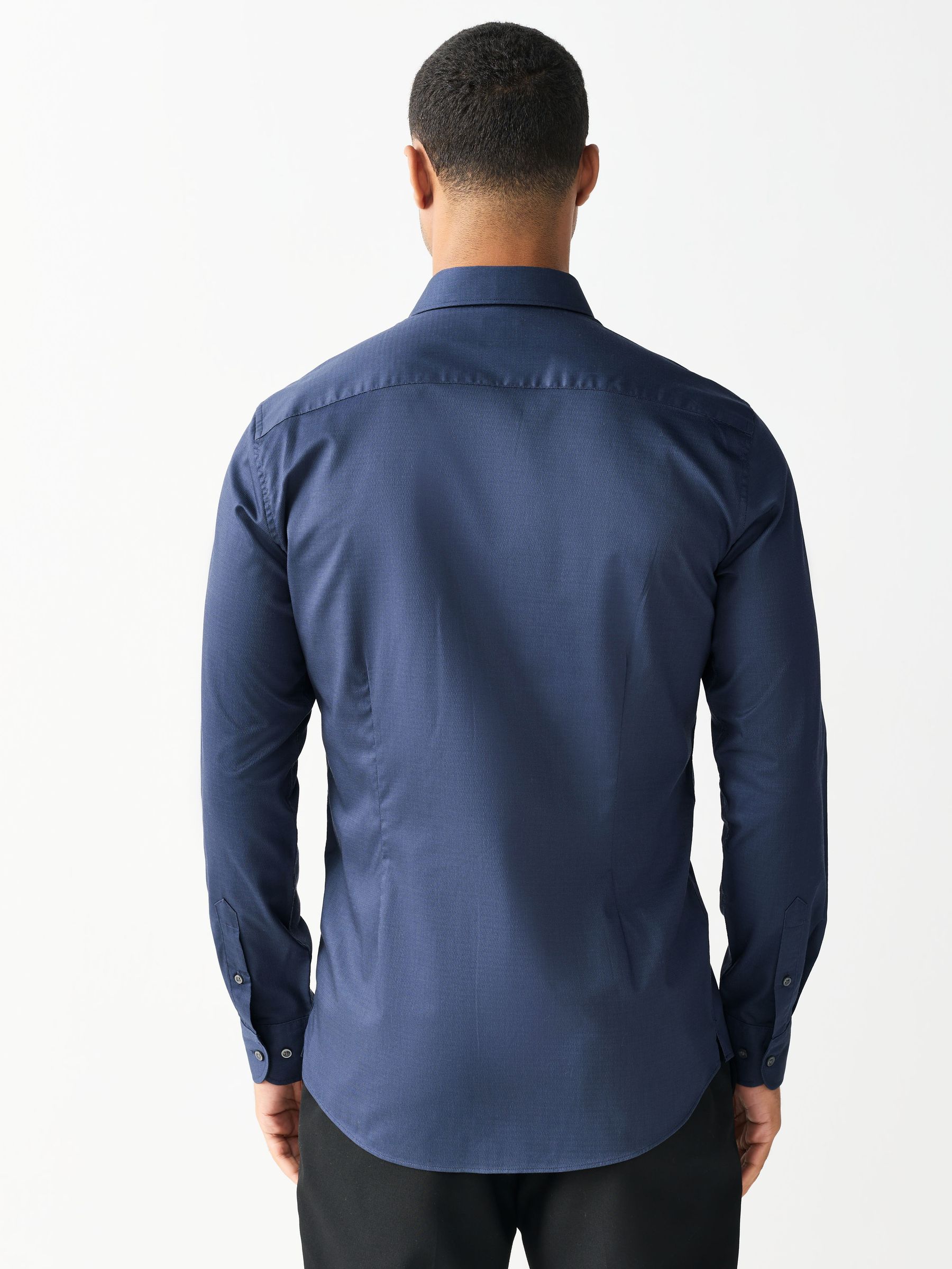 Buy Navy Slim Fit Easy Care Textured Single Cuff Smart Shirt from Next ...