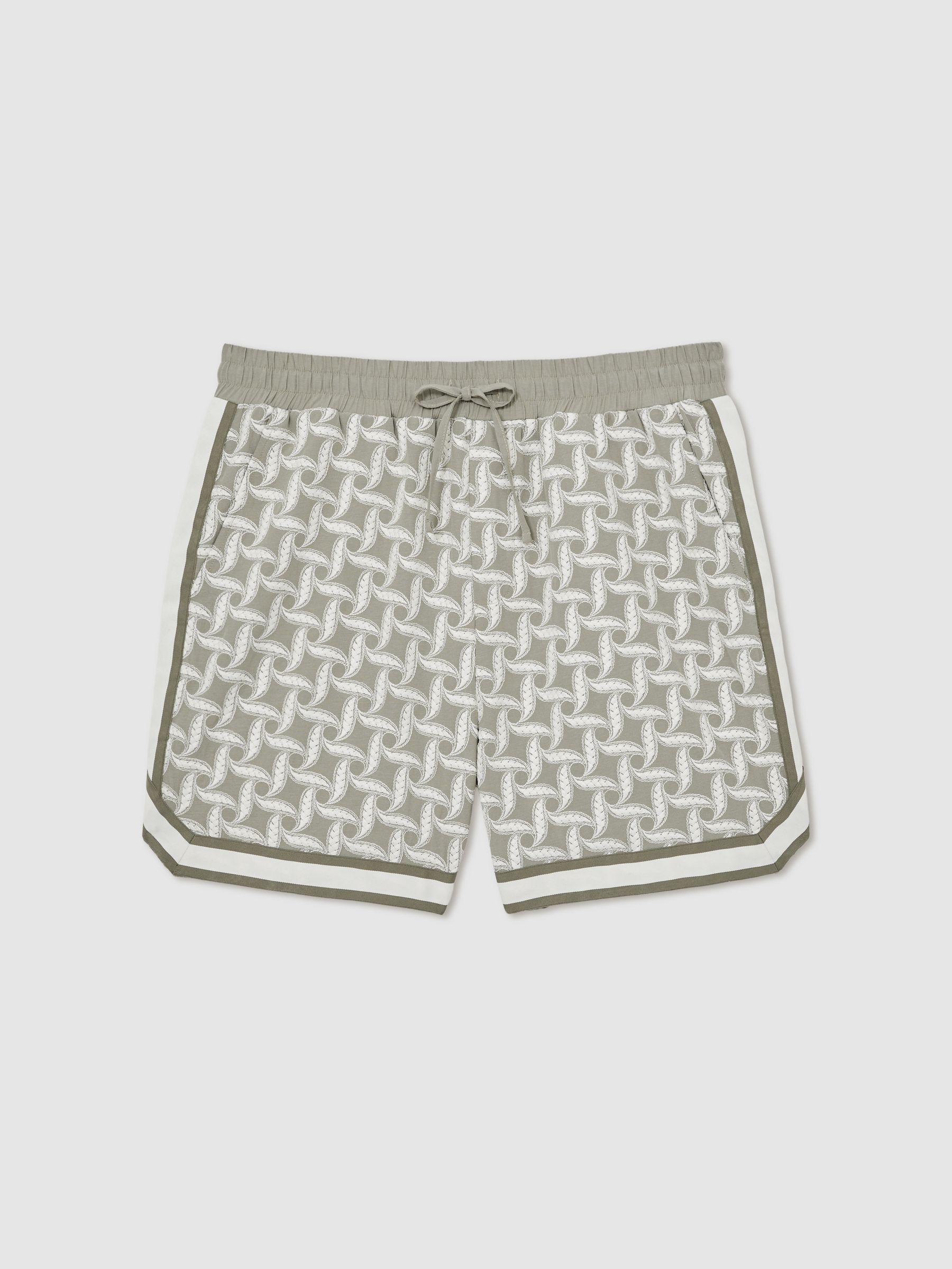 Buy Reiss Sage/White Forn Reiss | Ché Embroidered-Motif Shorts from the ...