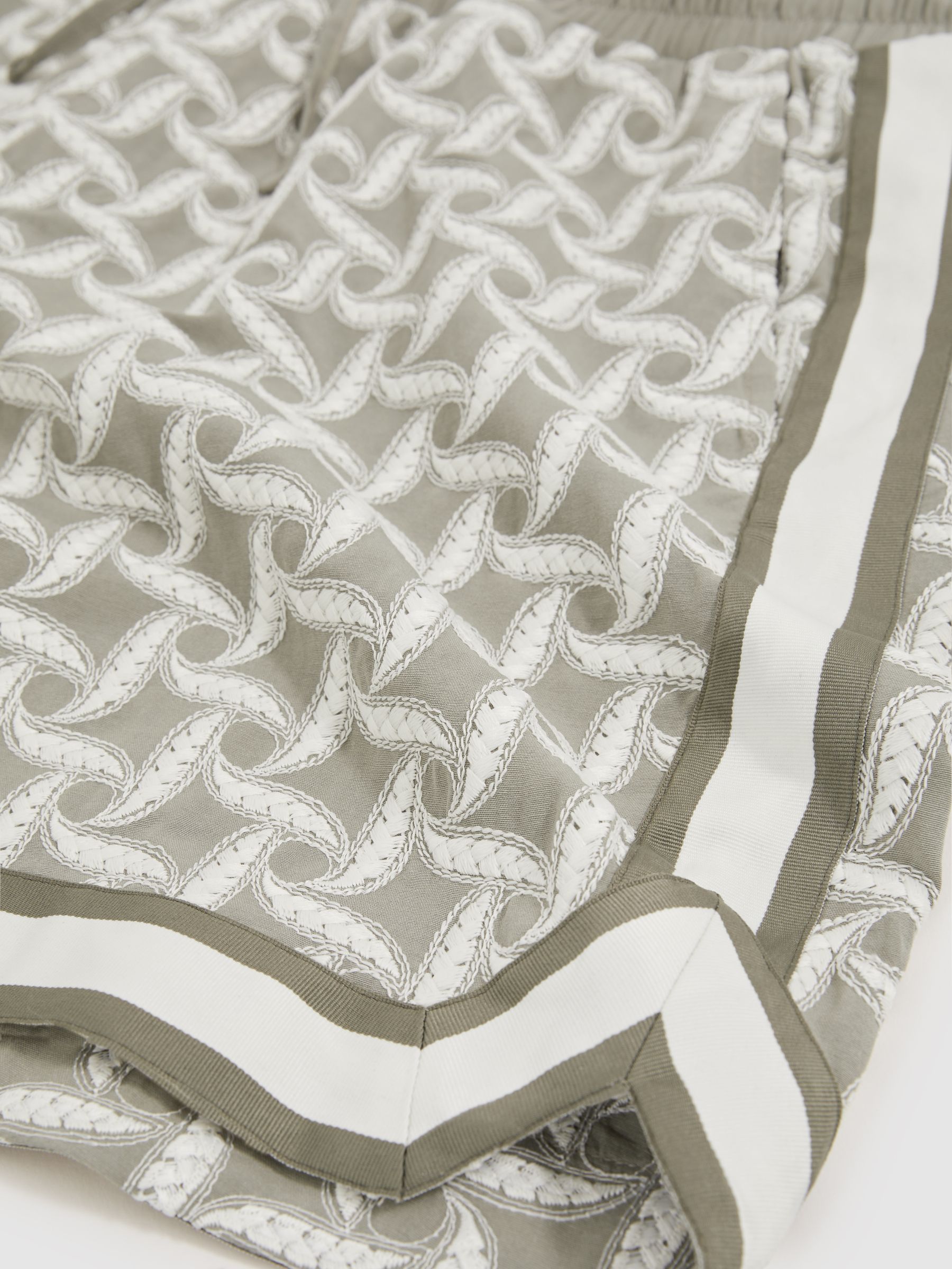 Buy Reiss Sage/White Forn Reiss | Ché Embroidered-Motif Shorts from the ...