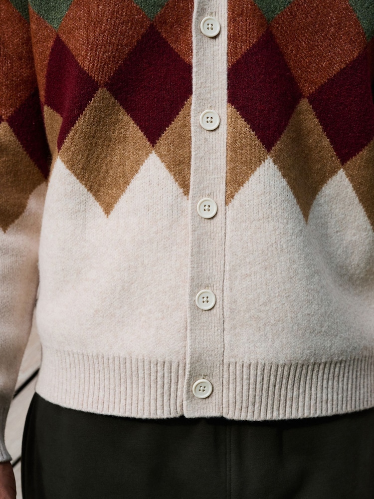 Buy Oatmeal Multi Relaxed Fit Argyle Cardigan with Wool from Next France