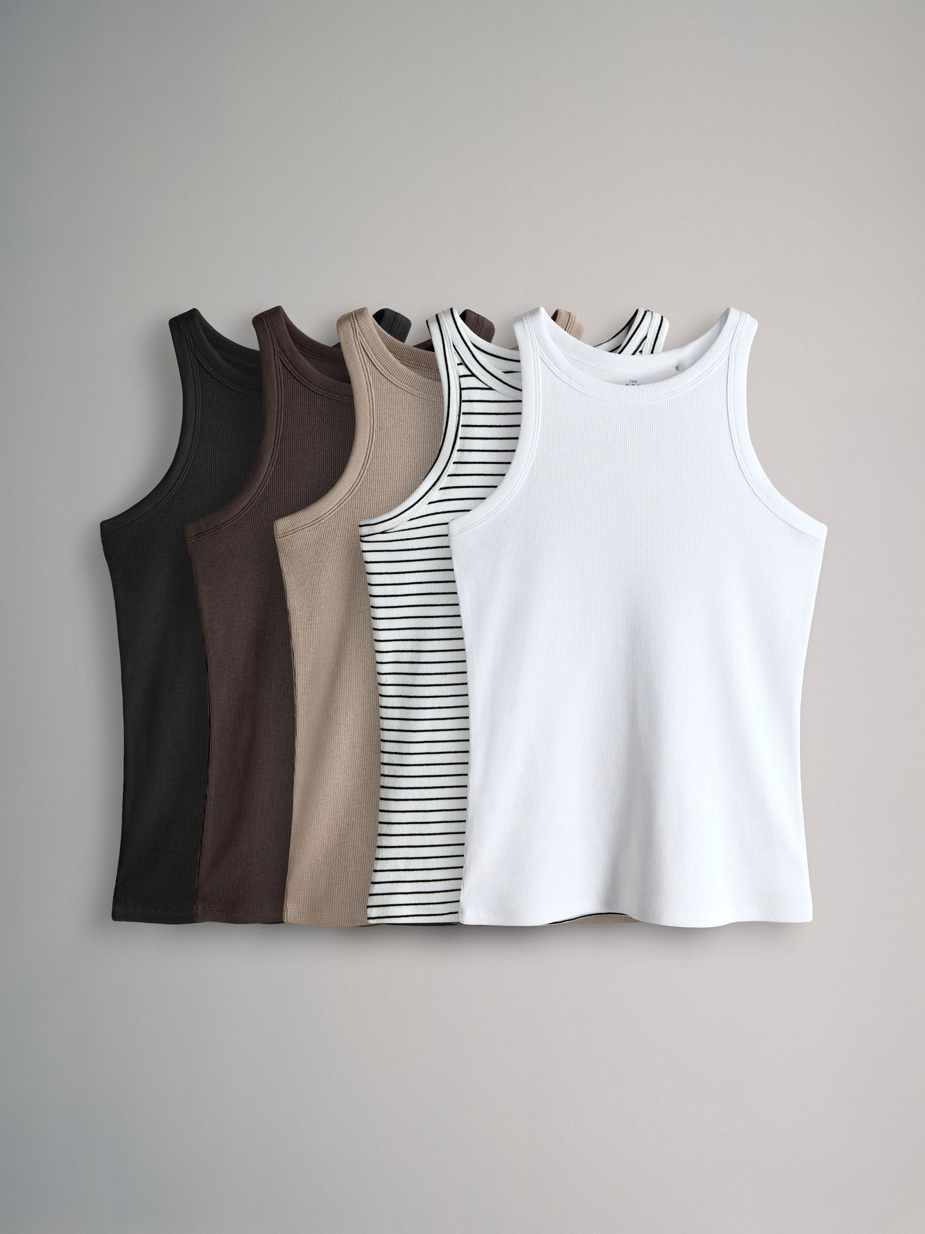 Buy The Set 5 Pack Racer Ribbed Vests Black/Chocolate Brown/Taupe Brown ...