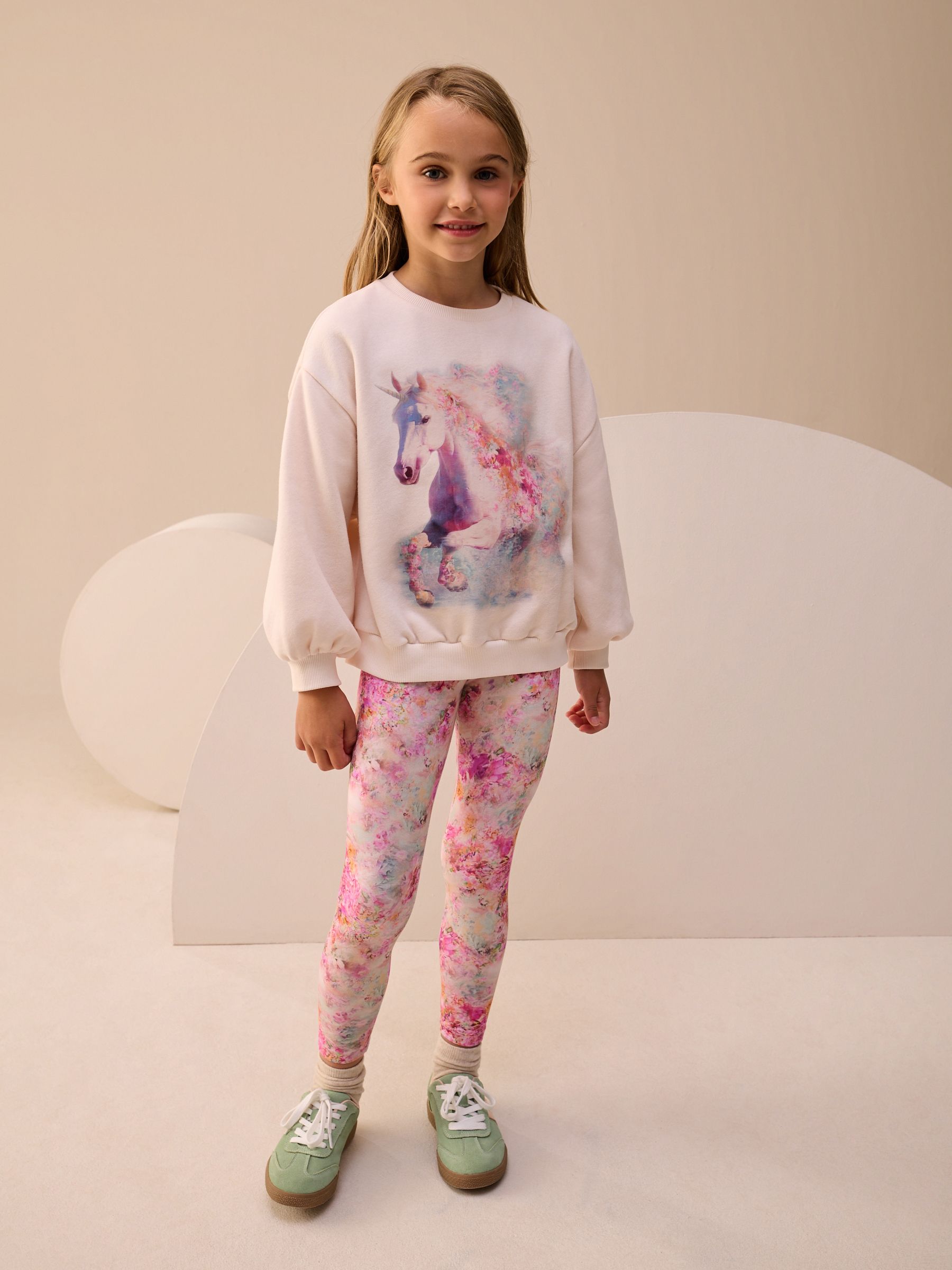 Buy Cream/Pink Unicorn Sweatshirt And Leggings Set (3-16yrs) from Next ...