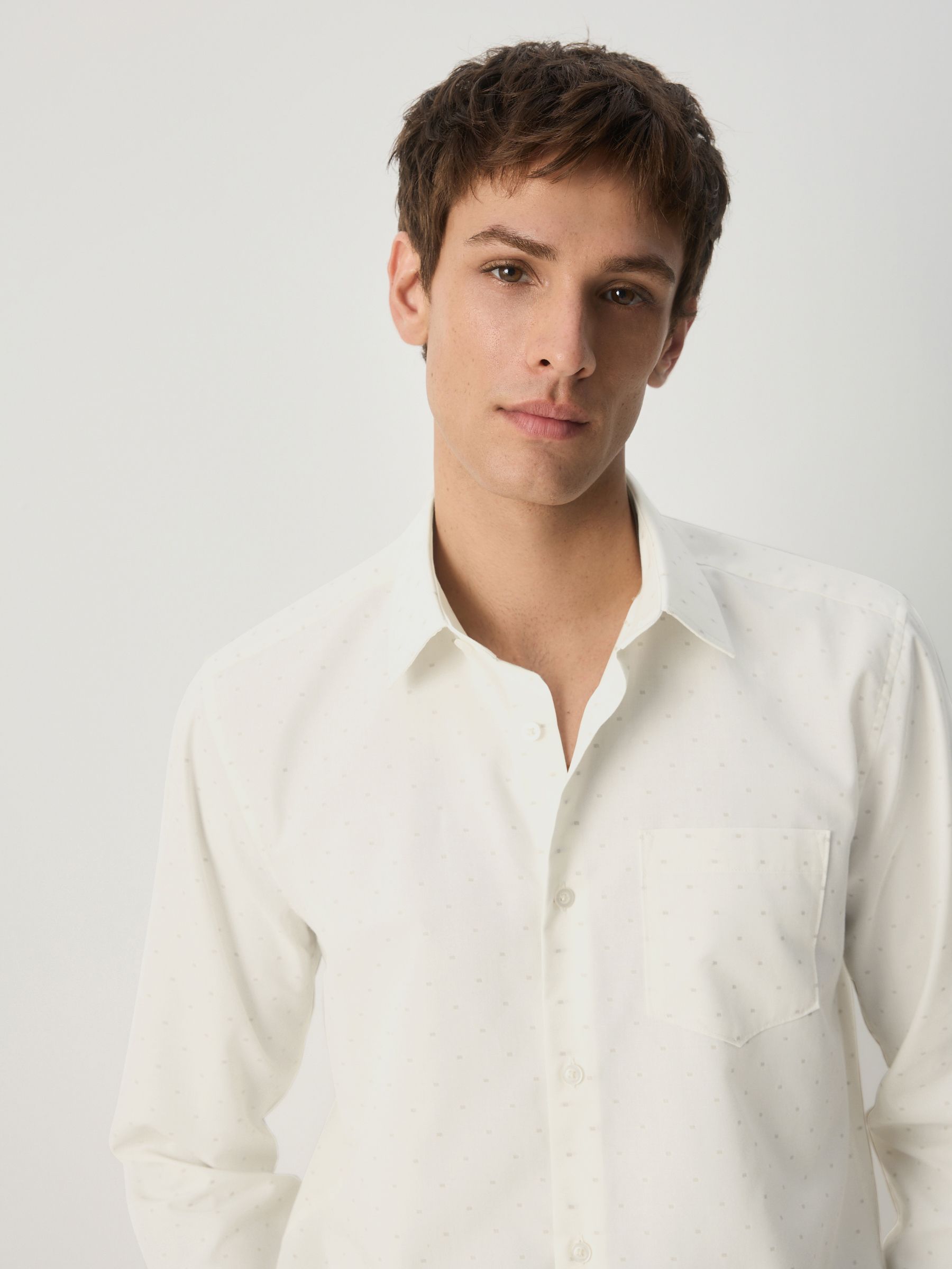 Buy White/Neutral Regular Fit Long Sleeve Embroided Print Smart Shirt ...