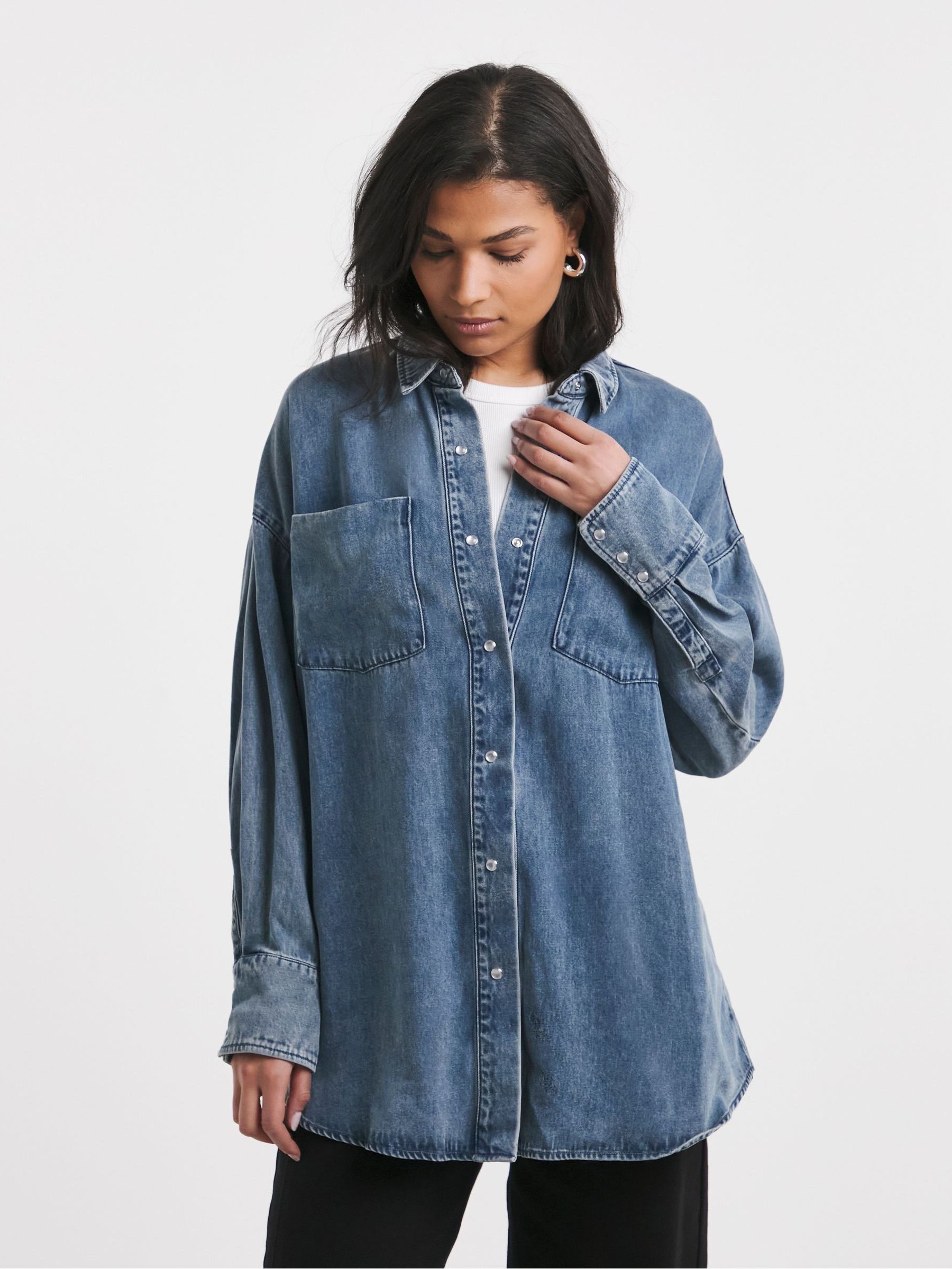Buy Simply Be Blue Deep Cuff Denim Shirt from the Next UK online shop