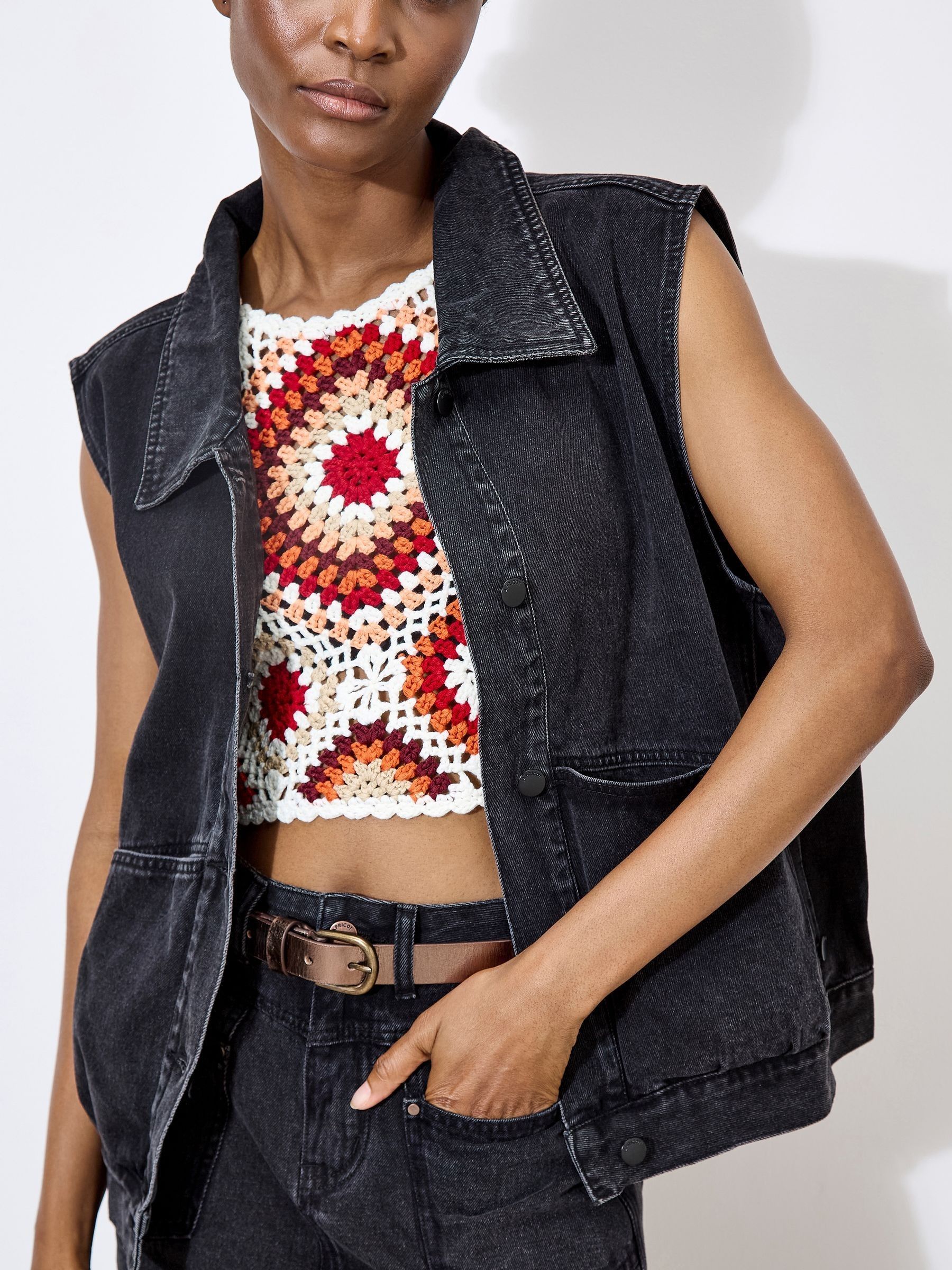 Buy Apricot Black Isabel Denim Gilet from the Next UK online shop