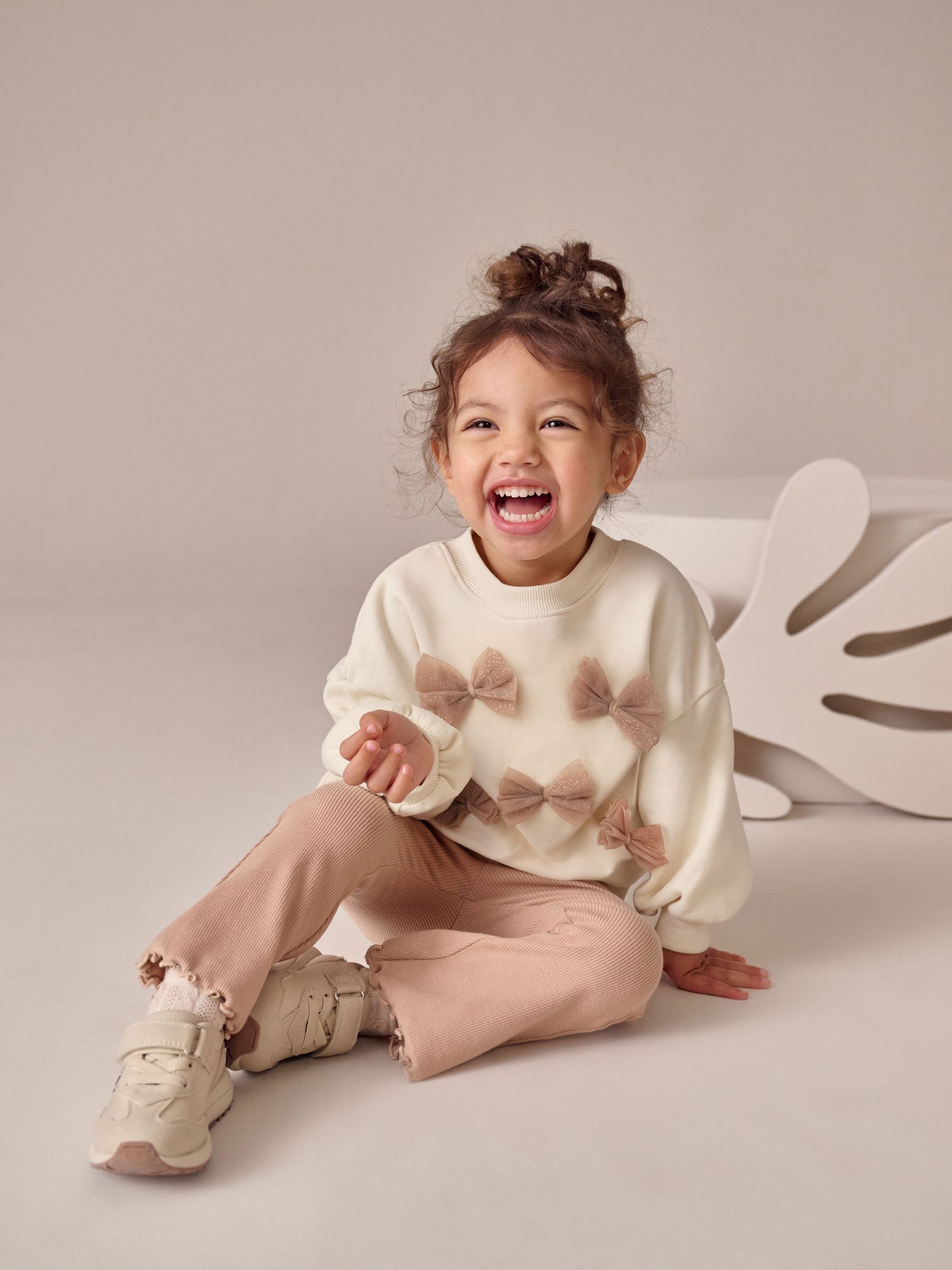 Buy Cream Bow Sweatshirt & Flare Leggings Set (3mths-7yrs) from Next Indonesia