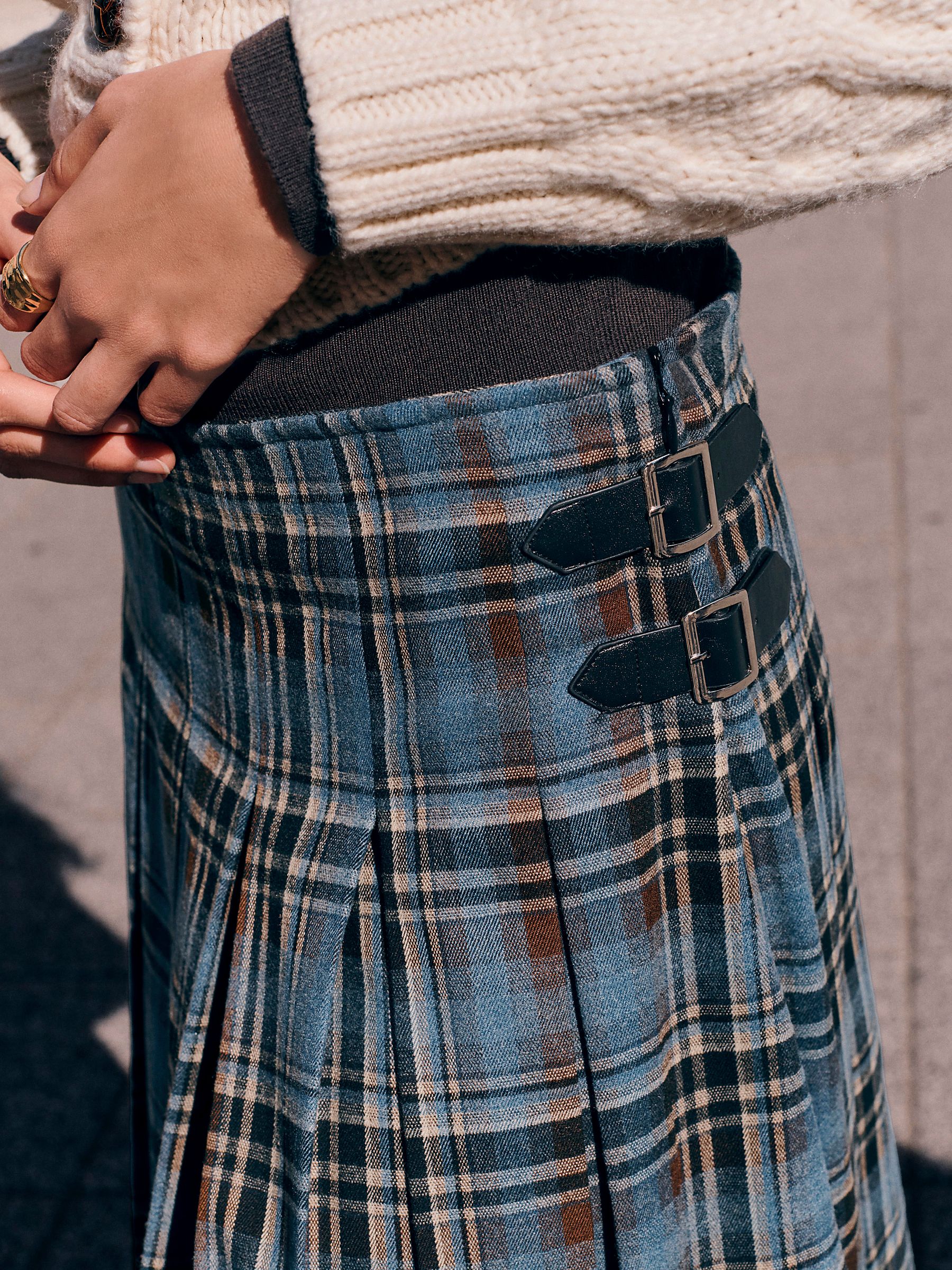 Buy Navy Blue Check Check Knee Length Kilt Skirt from the Next UK ...