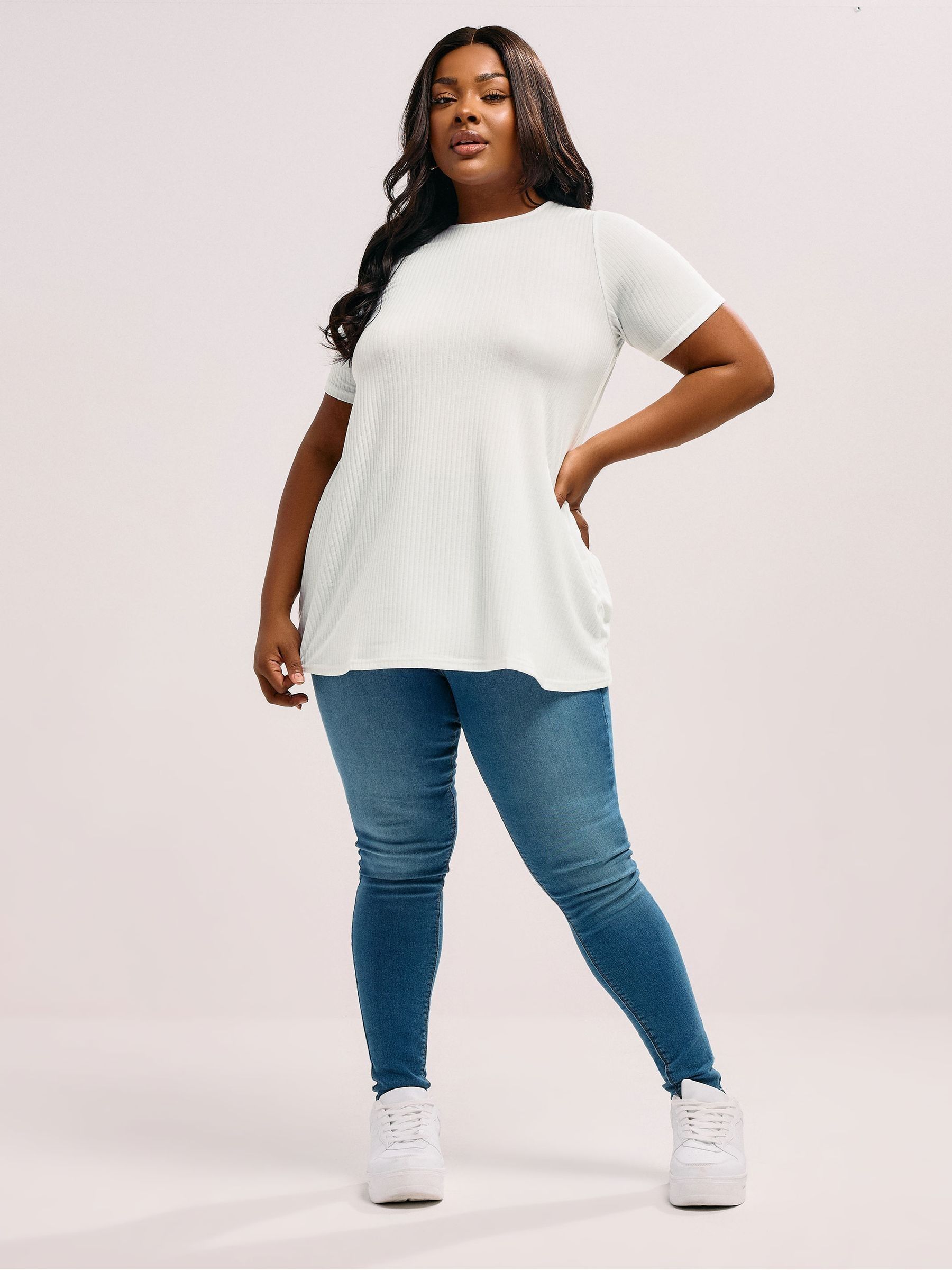 Buy Yours Curve White Ribbed Swing T-Shirt from the Next UK online shop