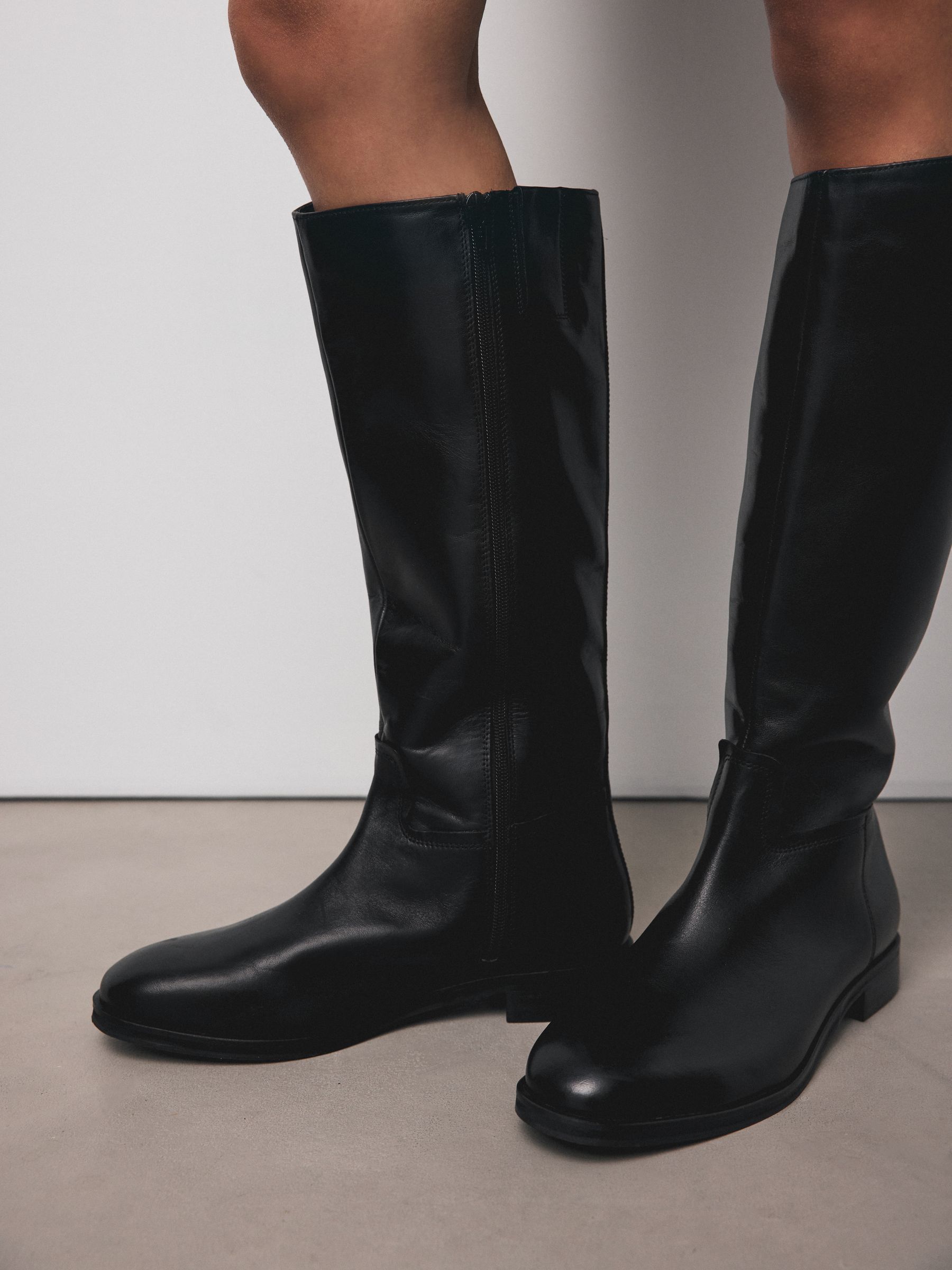 Buy Black Leather Standard/Wide Fit Forever Comfort® Flat Riding Boots ...