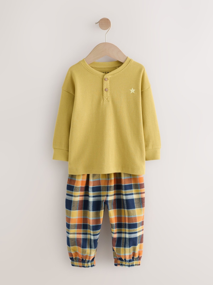 Buy Teal/Navy/Ochre - Check Woven Bottom Pyjamas 3 Pack (9mths-8yrs ...