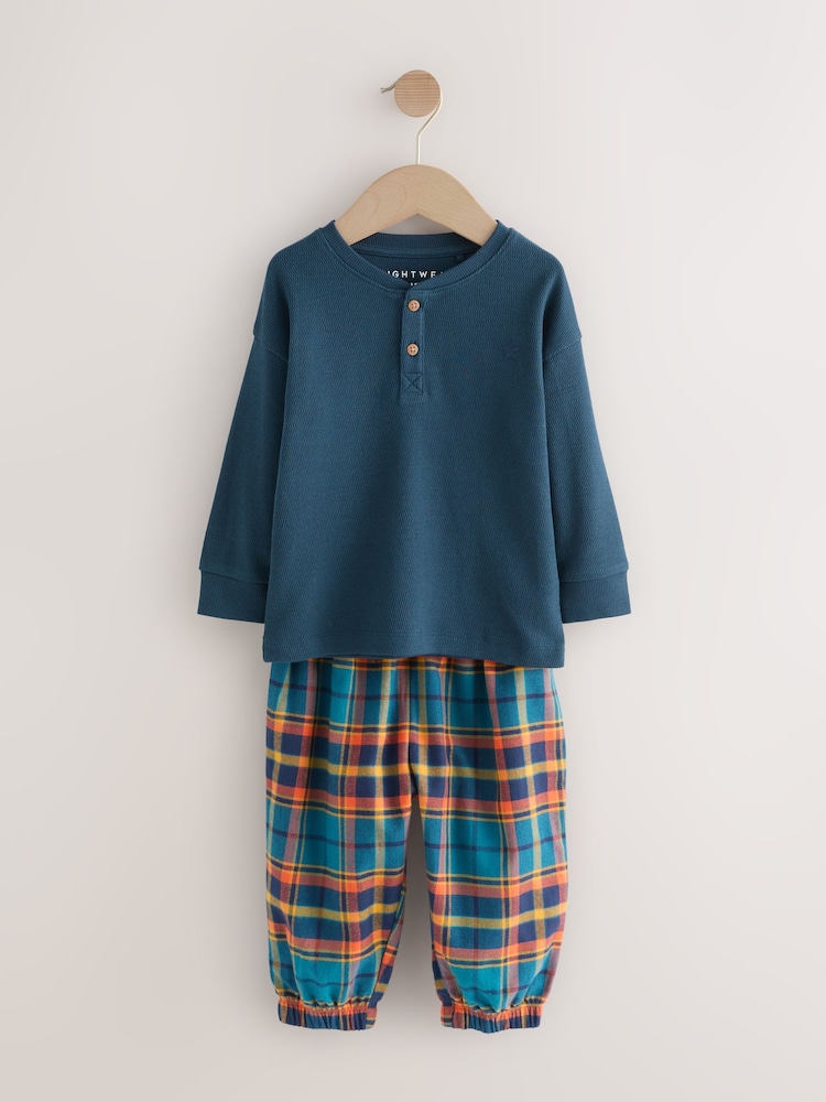 Buy Teal/Navy/Ochre - Check Woven Bottom Pyjamas 3 Pack (9mths-12yrs ...