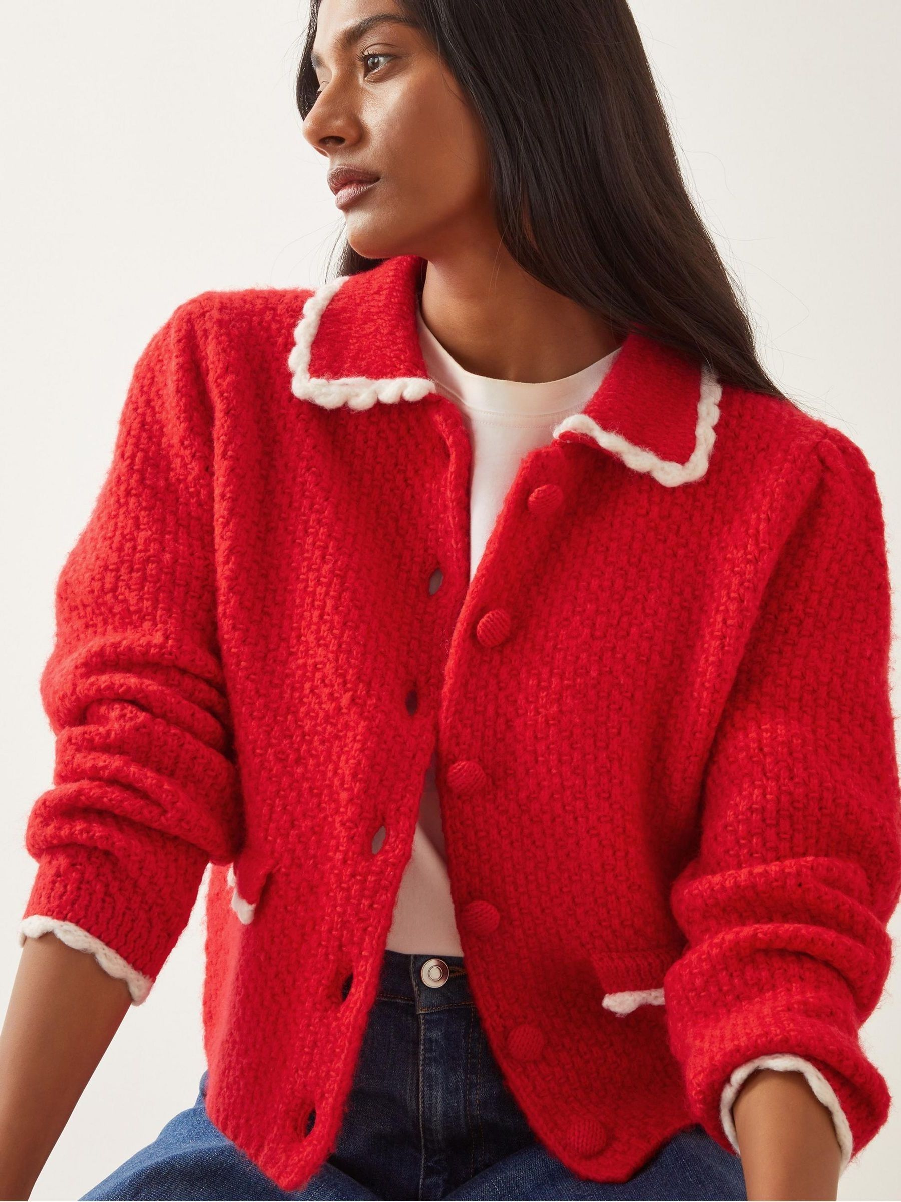 Buy Monsoon Red Nina Scalloped Collar Cardigan from the Next UK online shop